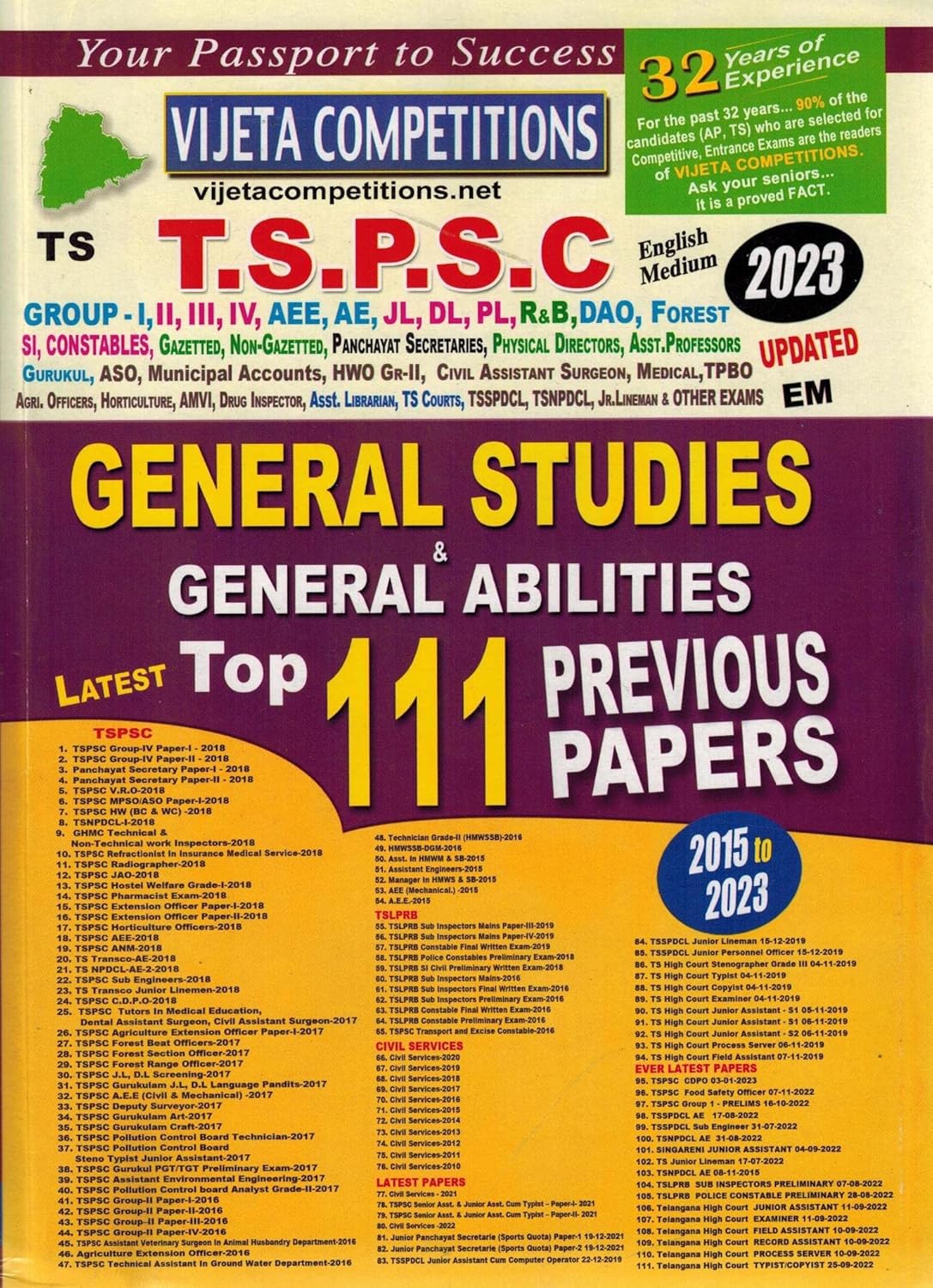 TSPSC General Studies and General Abilities Top 111 Previous Papers [ ENGLISH MEDIUM ] : VIjeta ...