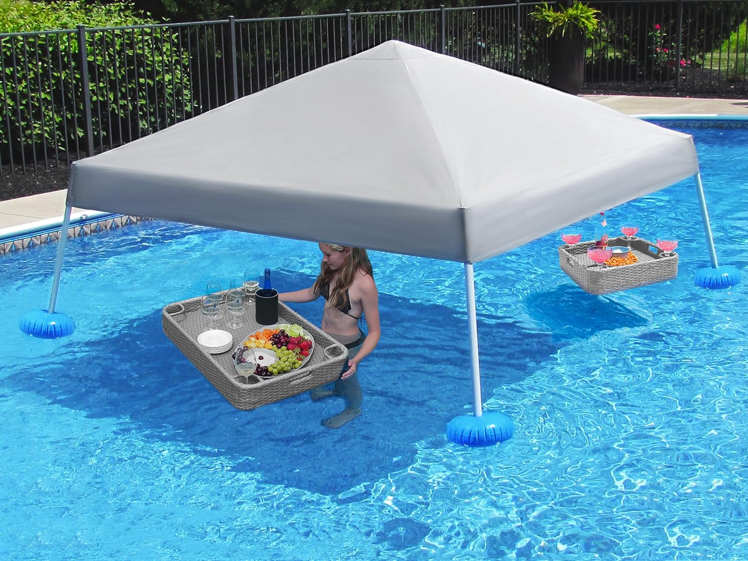 Amazon.com: Sunjoy Floating Pool Canopy with Add-on Wicker Floating ...