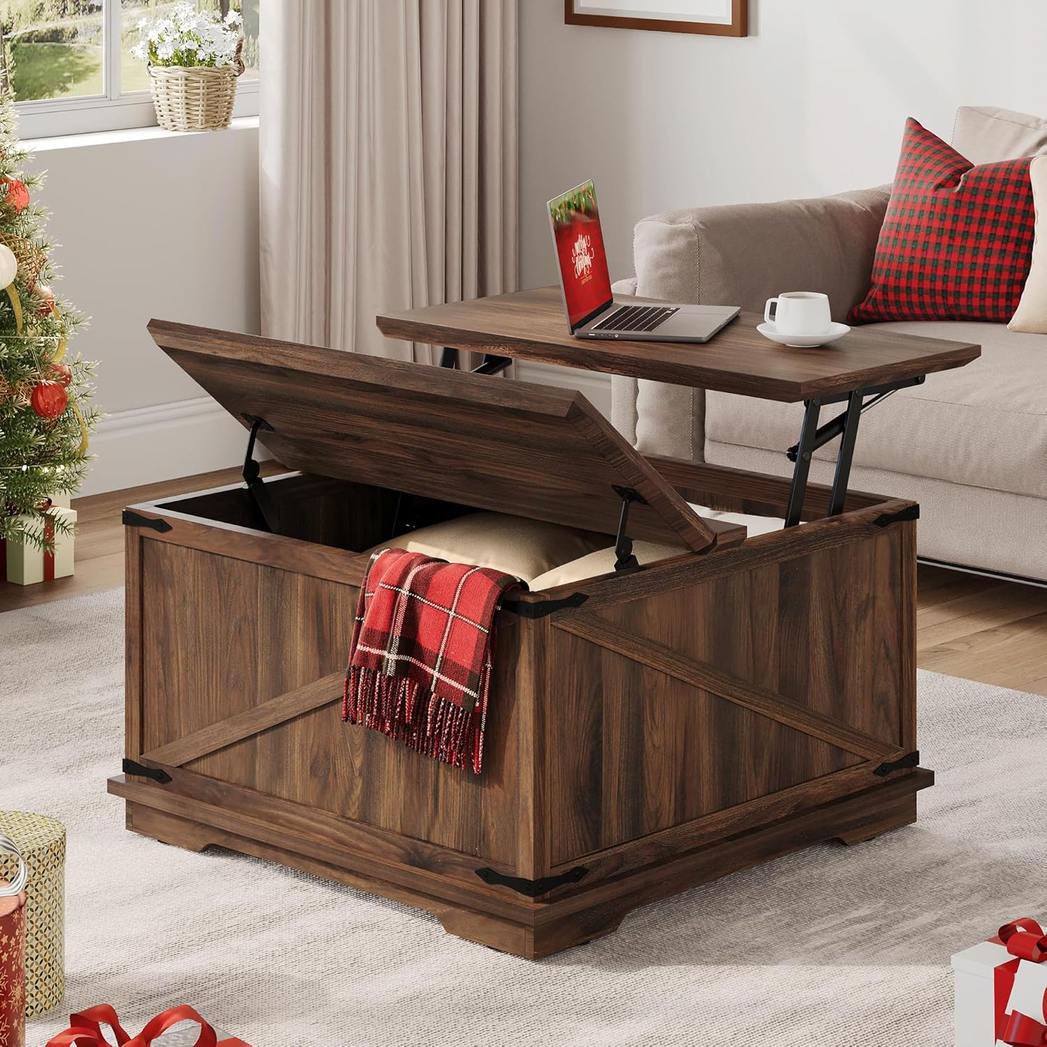 Amazon.com: YITAHOME Farmhouse Lift Top Coffee Table, Square Wood ...