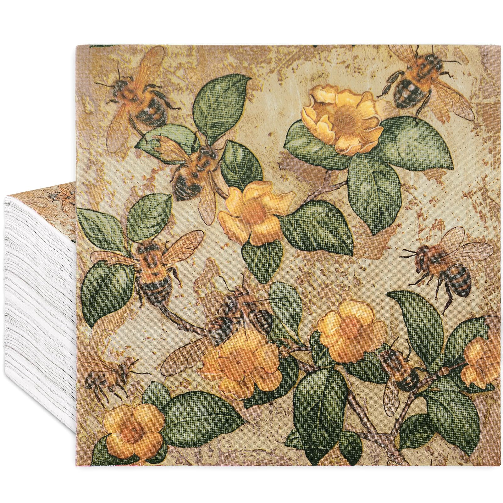Amazon.com: Generic AnyDesign 100Pcs Bee Floral Paper Napkins Vintage ...