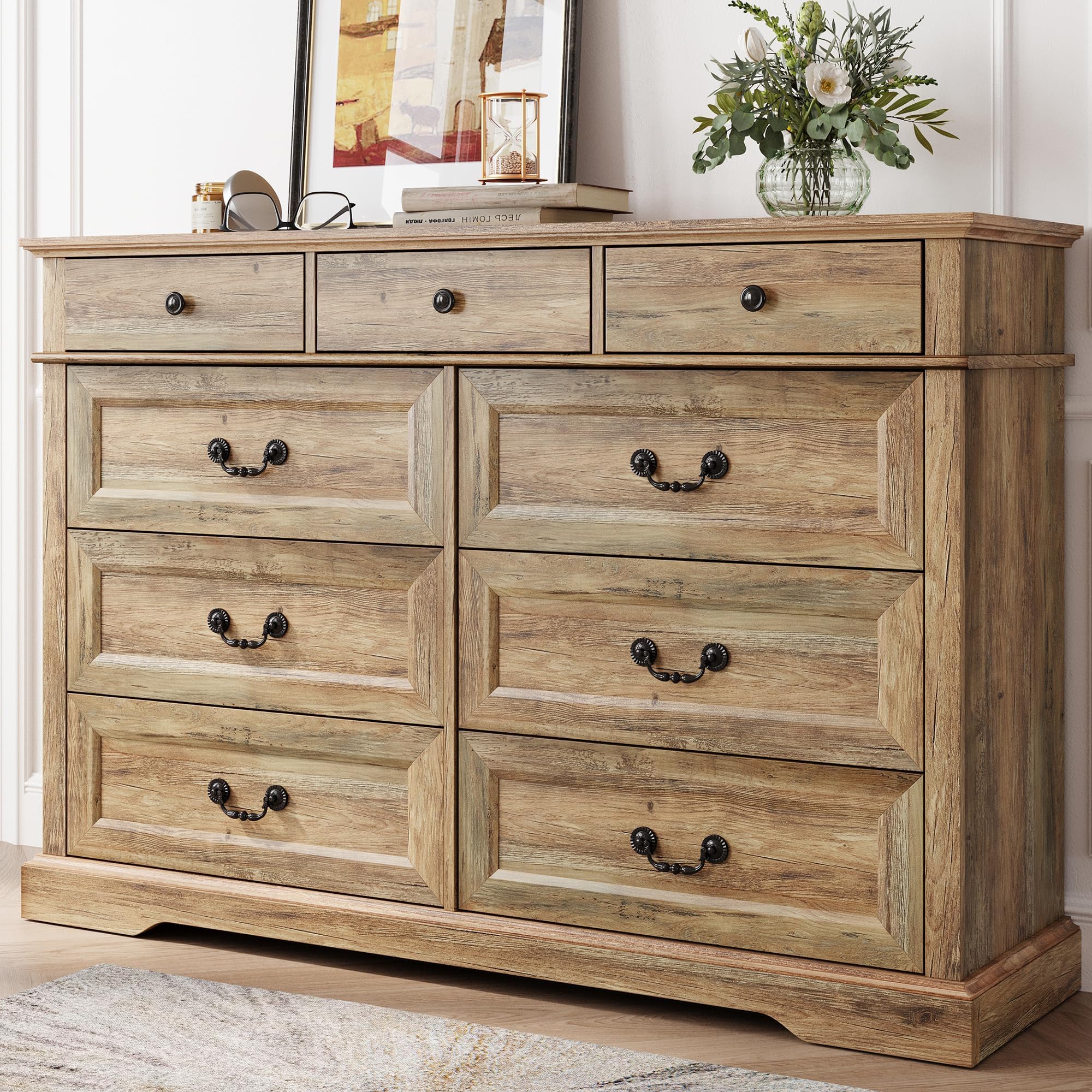 Amazon.com: LINSY HOME 9 Drawers Dresser for Bedroom, Wood Bedroom ...
