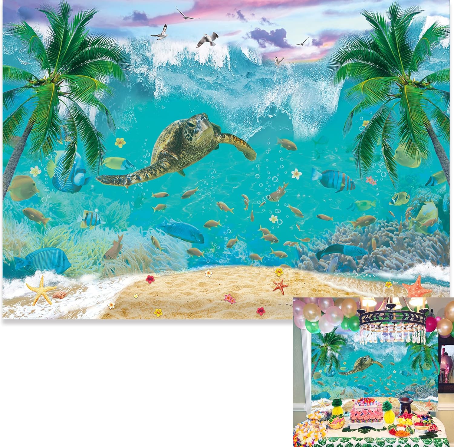 Amazon.com : 7x5ft Sea Turtle Backdrop Summer Underwater Sea Turtle ...