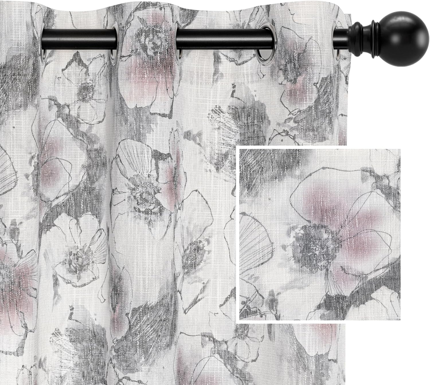 Amazon.com: MYSKY HOME Curtains 63 Inch 2 Panels Length Floral Light ...