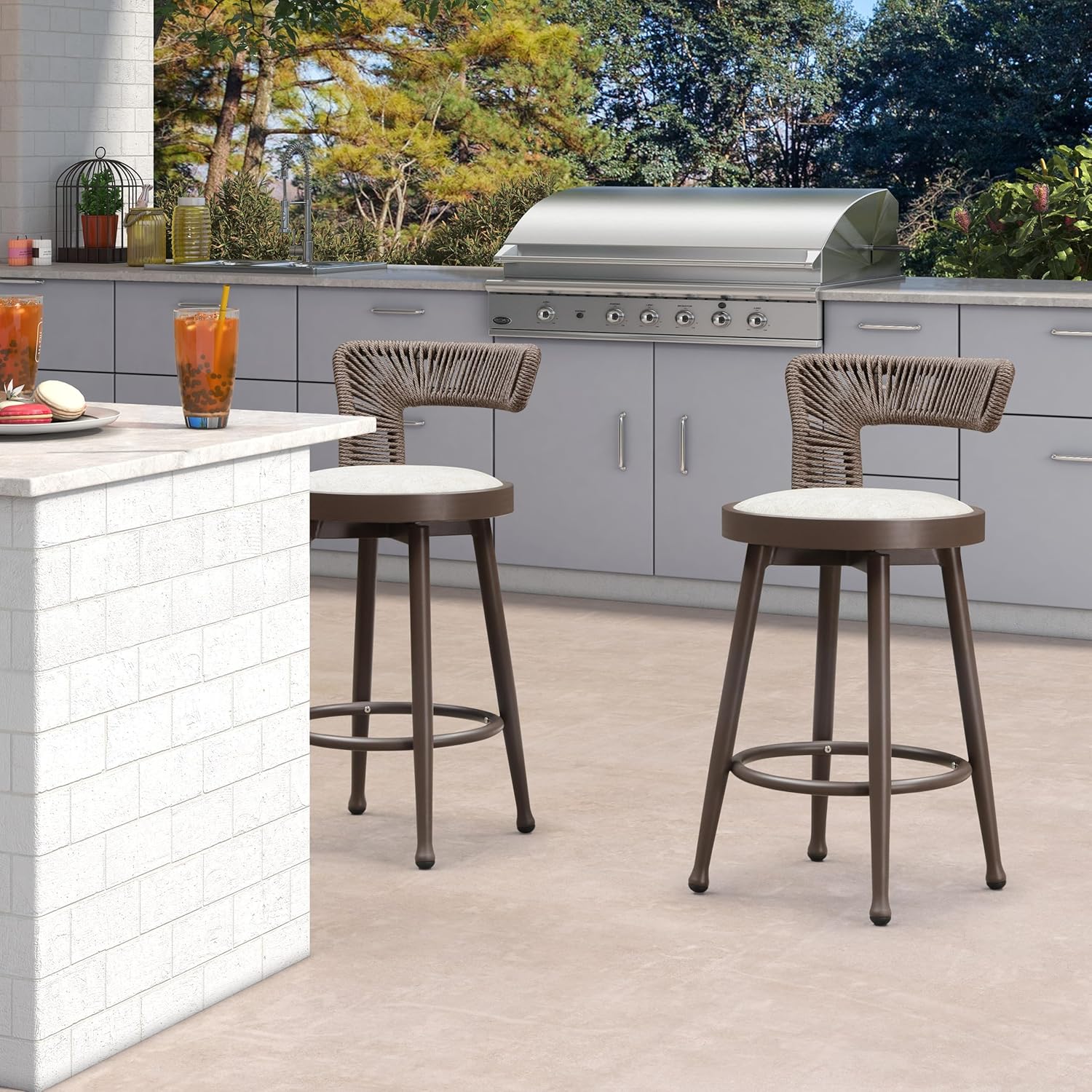 Amazon.com: PURPLE LEAF Outdoor Swivel Counter Height Bar Stools Set of ...