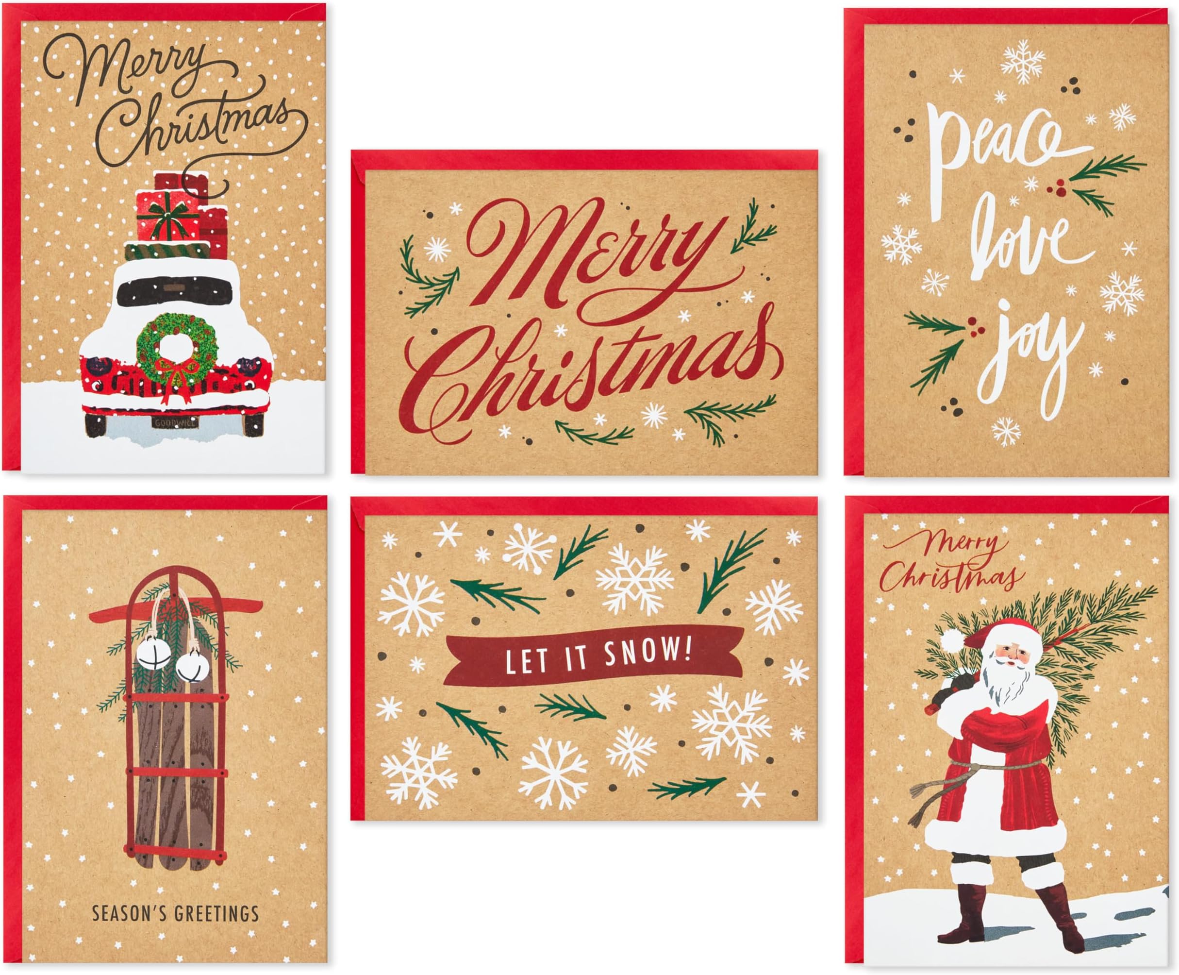 Amazon.com : Crtiin 240 Pack Kraft Merry Christmas Greeting Cards with ...