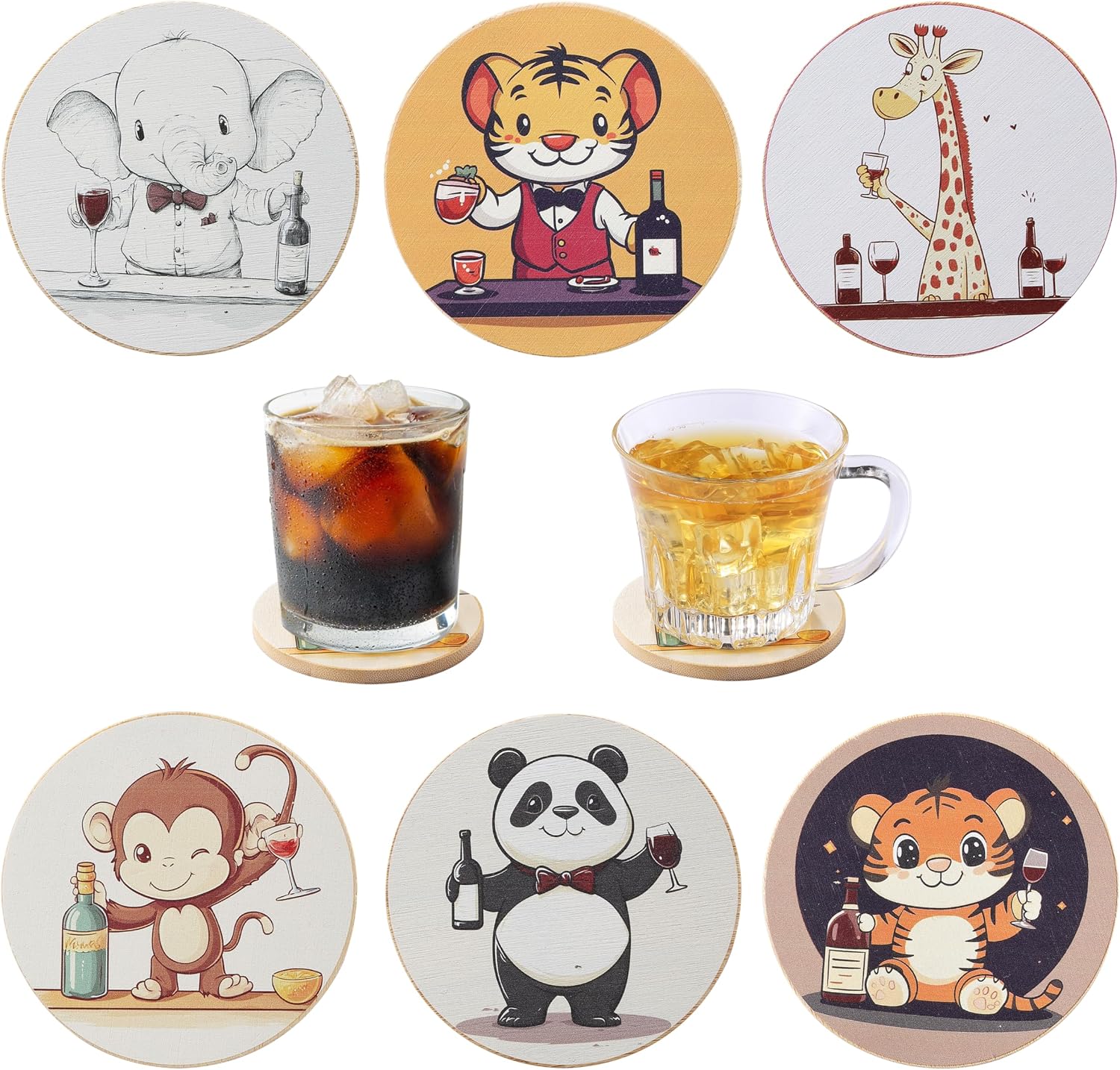 Amazon.com | Coasters Set of 6, JINLIFA Natural Bamboo Cute Drink Cup ...