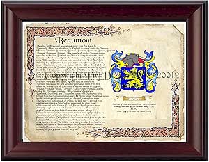Amazon.com: Beaumont Coat of Arms/ Family History 11" x 13 " Wood ...