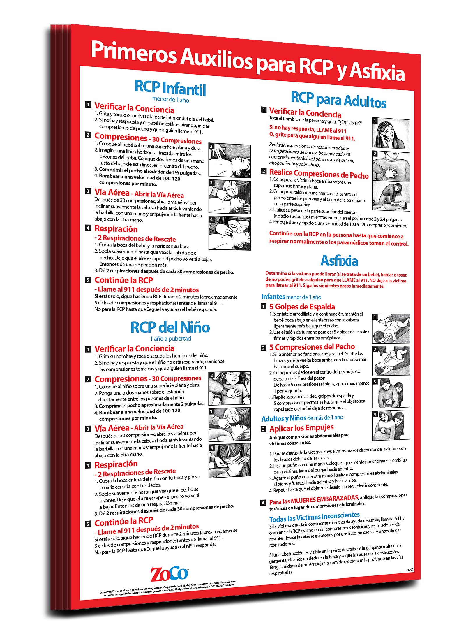 Amazon.com : 20 Pack: CPR & Choking First Aid Posters in Spanish (en ...