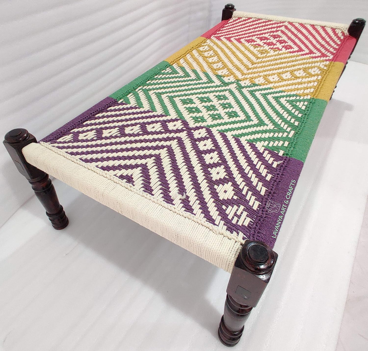 LAC Wooden Hand Woven Multicolor Cotton Rope Foldable Charpai ...