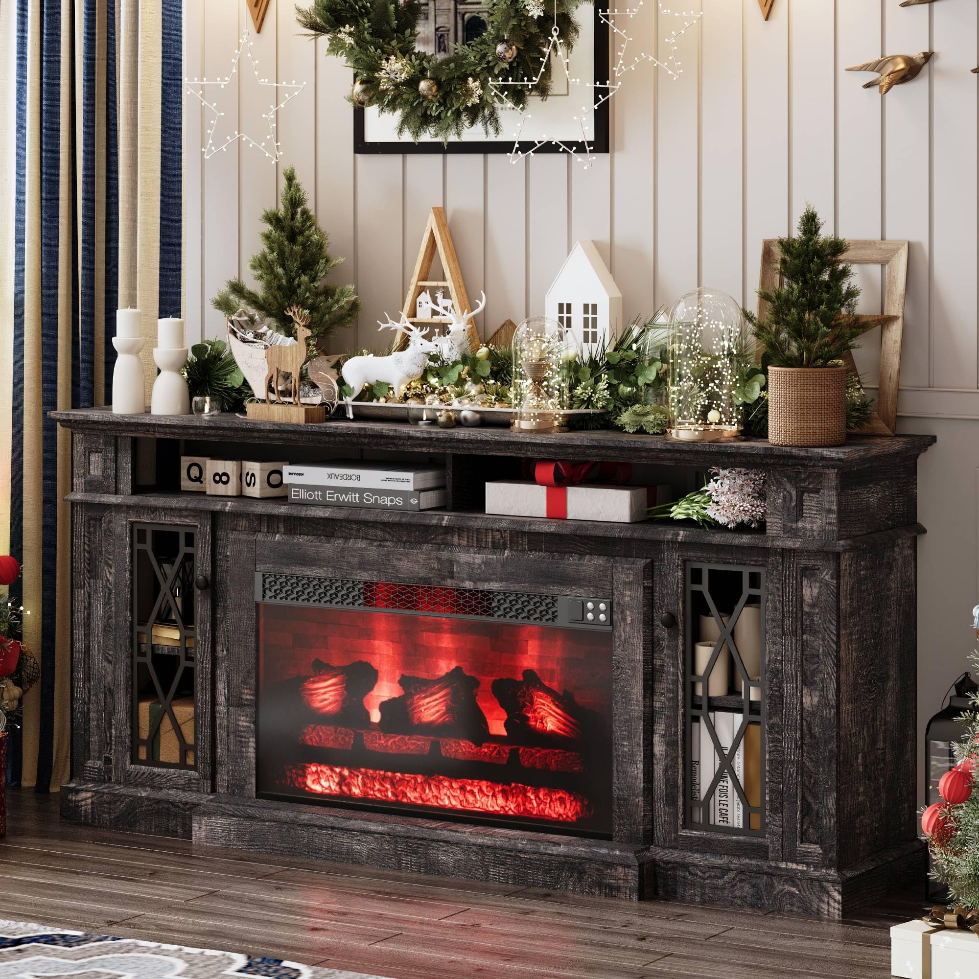 Amazon.com: LUXOAK 70" Fireplace TV Stand with Storage for TVs up to 80 ...