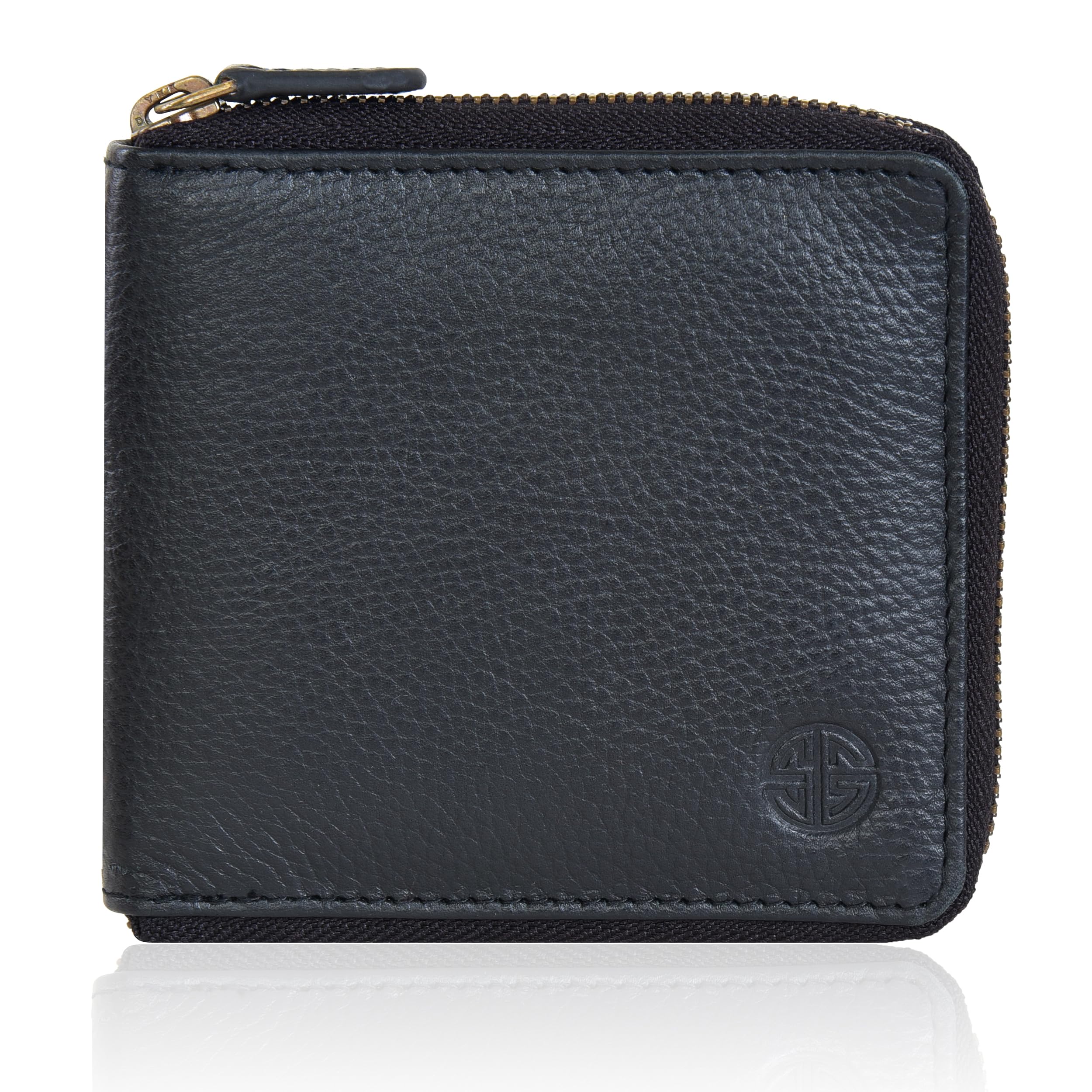 Amazon.com: SERGA Real Genuine Leather Rounded Zip Closure Bi-fold ...