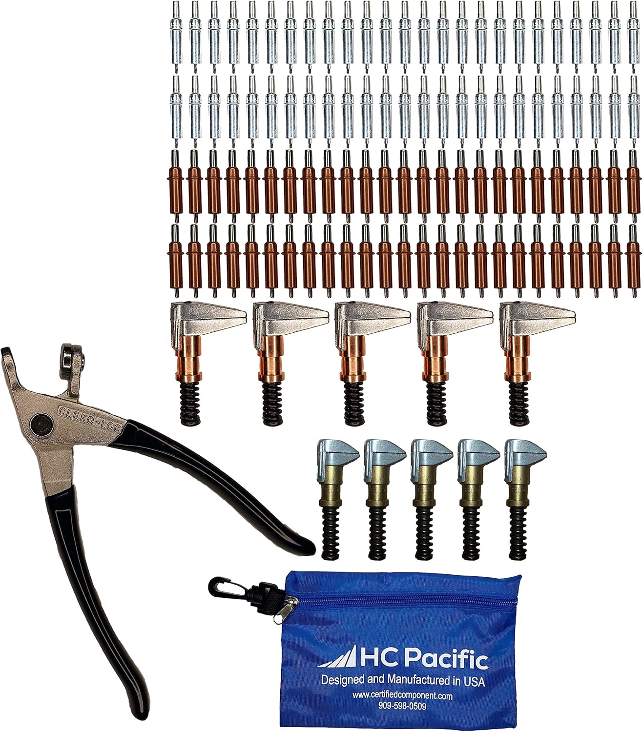 50 Each C1/8 & C3/32 Cleco Fasteners with Clamps, Pliers, and Pouch ...
