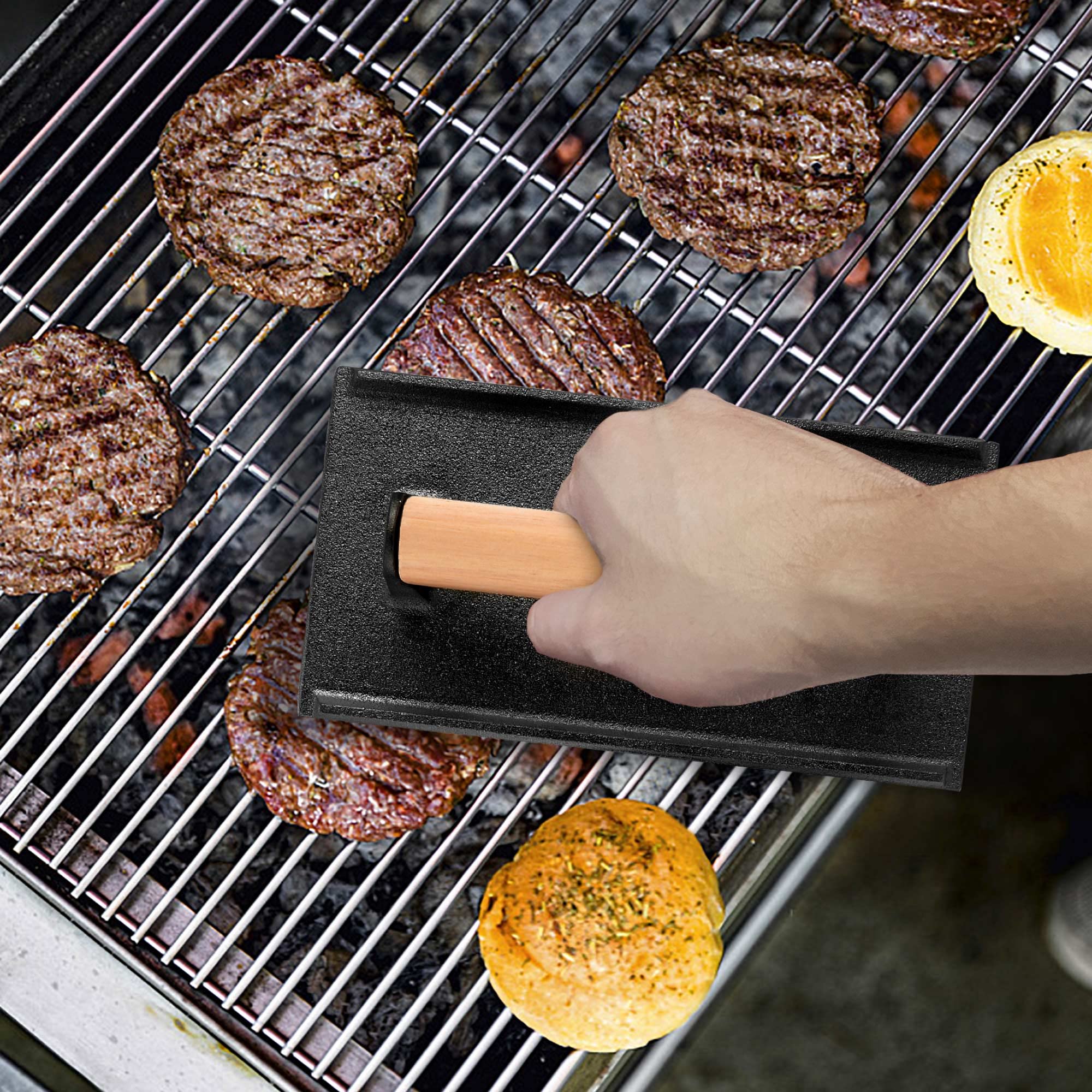 Leonyo Cast Iron Burger Press Set of 3, Rectangle Heavy Duty Bacon Meat ...