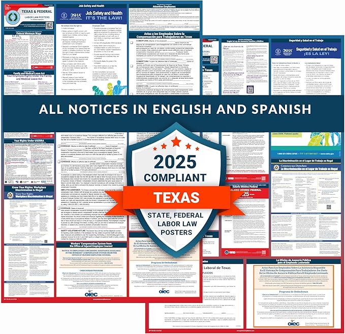 Amazon.com: Labor Law Posters 2025 - Texas Labor Law Poster State ...