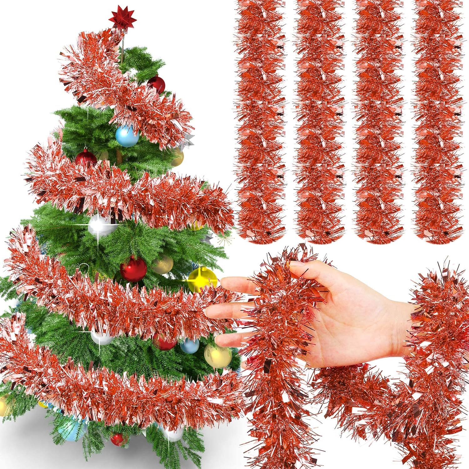 Amazon.com: Dilunave 40 Feet Metallic Tinsel Twist Garland Foil Tinsel ...