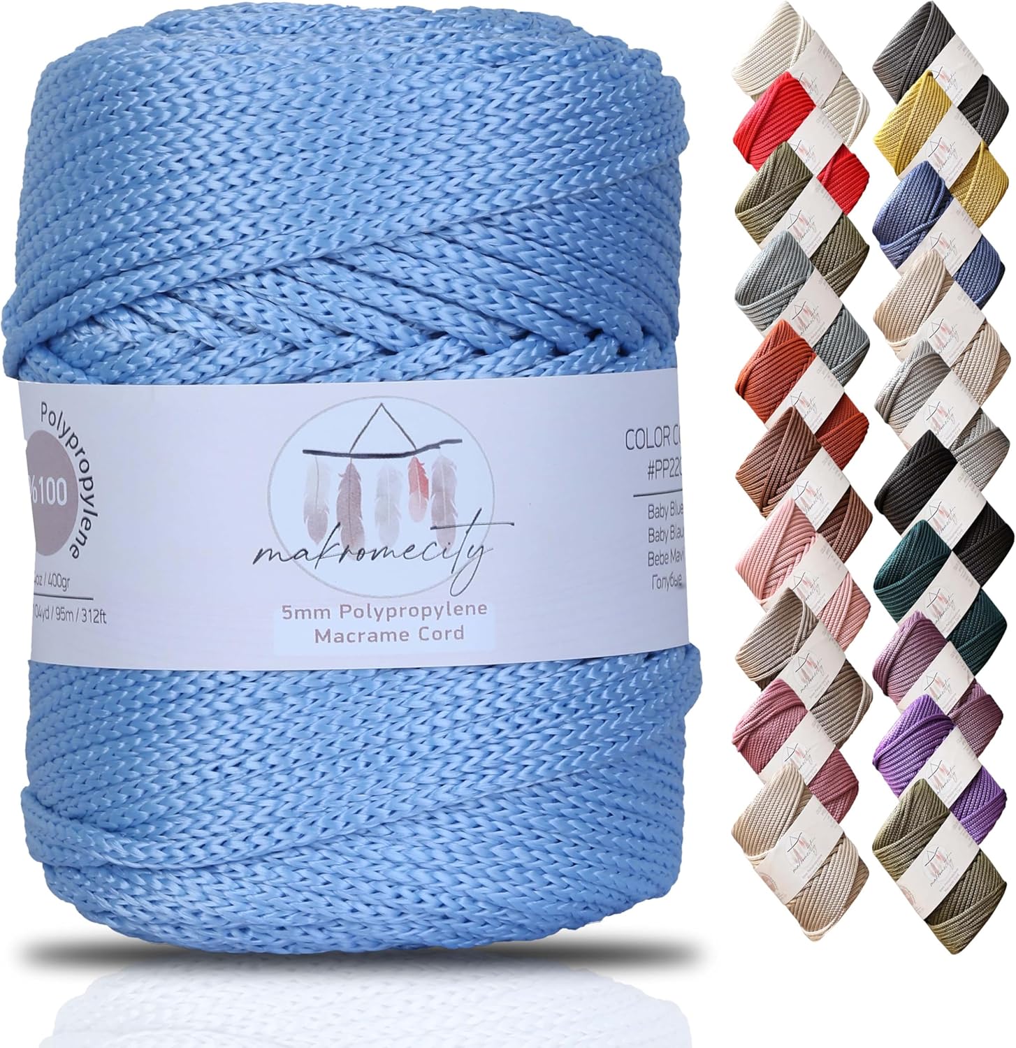 Amazon.com: Makromecity, Premium Polyester Macrame Cord 5mm x 104 Yards ...