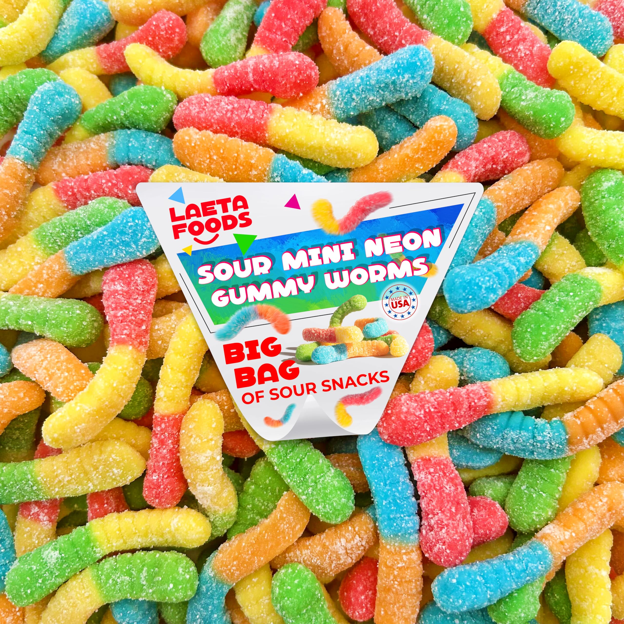 Amazon.com : Sour Neon Gummy Worms Candy, Assorted Fruit Flavors (1 ...