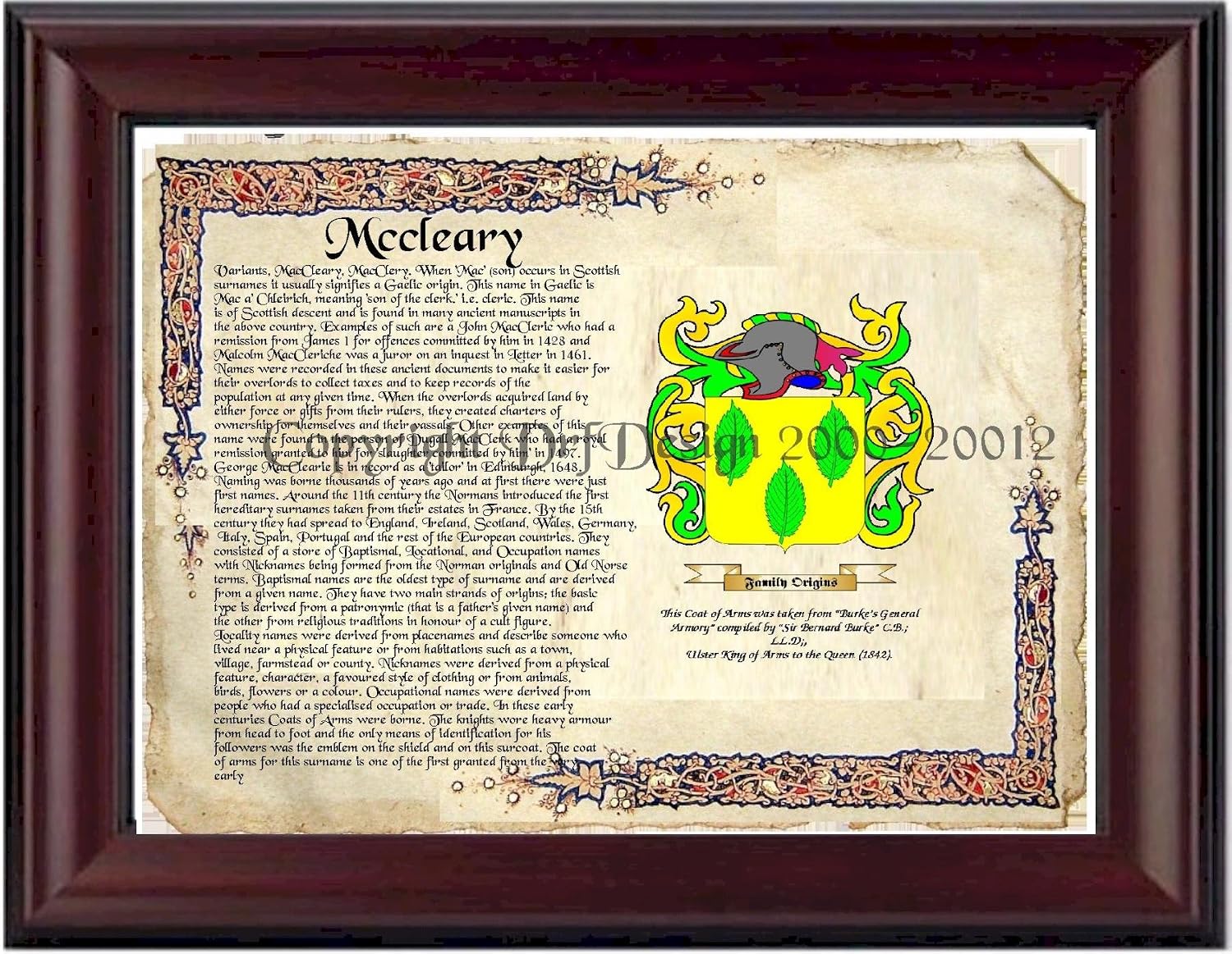 Amazon.com: Mccleary Coat of Arms/ Family Crest on Fine Paper and ...