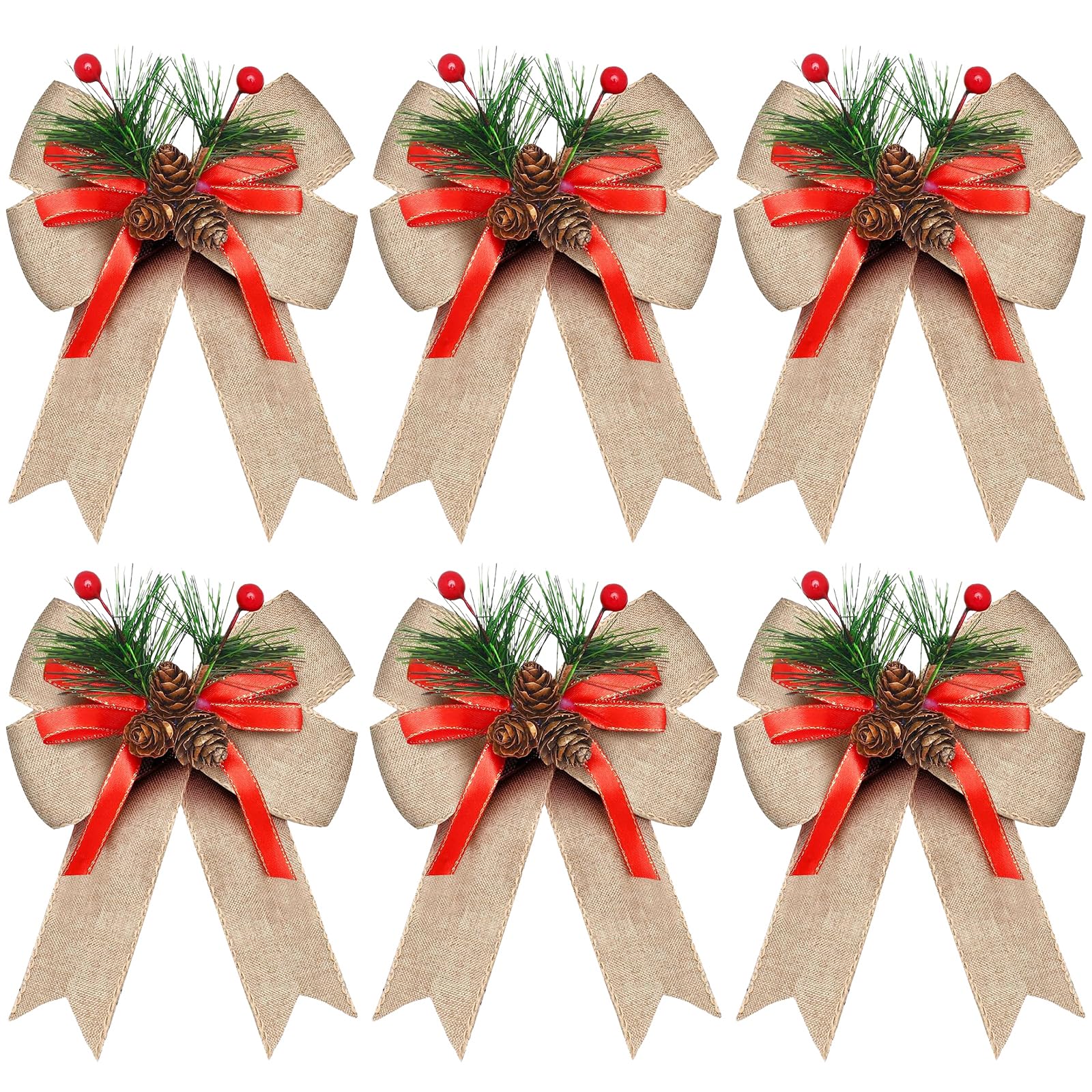 Warmiehomy 6 Pieces Christmas Bows Red Christmas Tree Decorations Bows ...