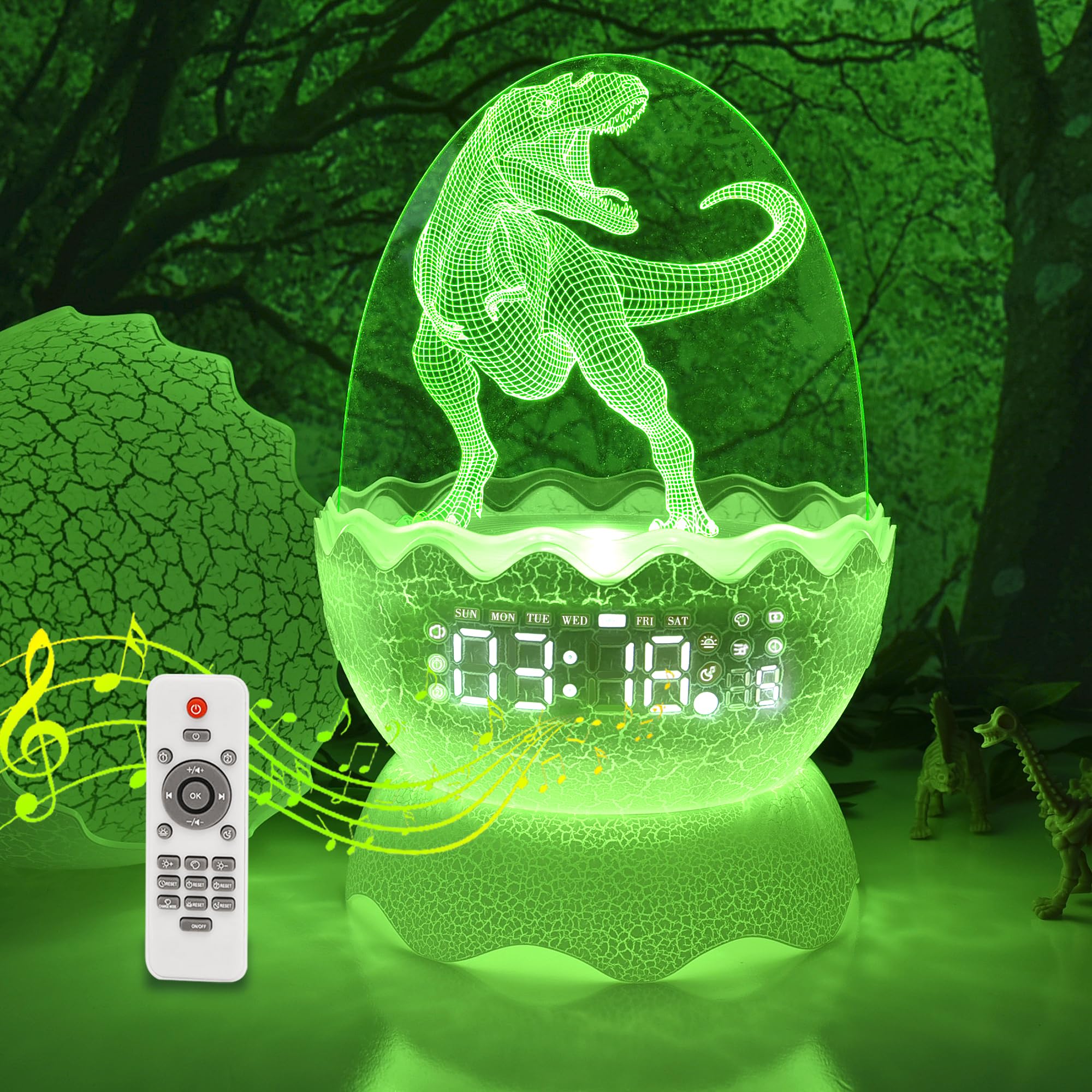 Dinosaur Egg Alarm Clock for Kids, Dinosaur Night Light White Noise ...