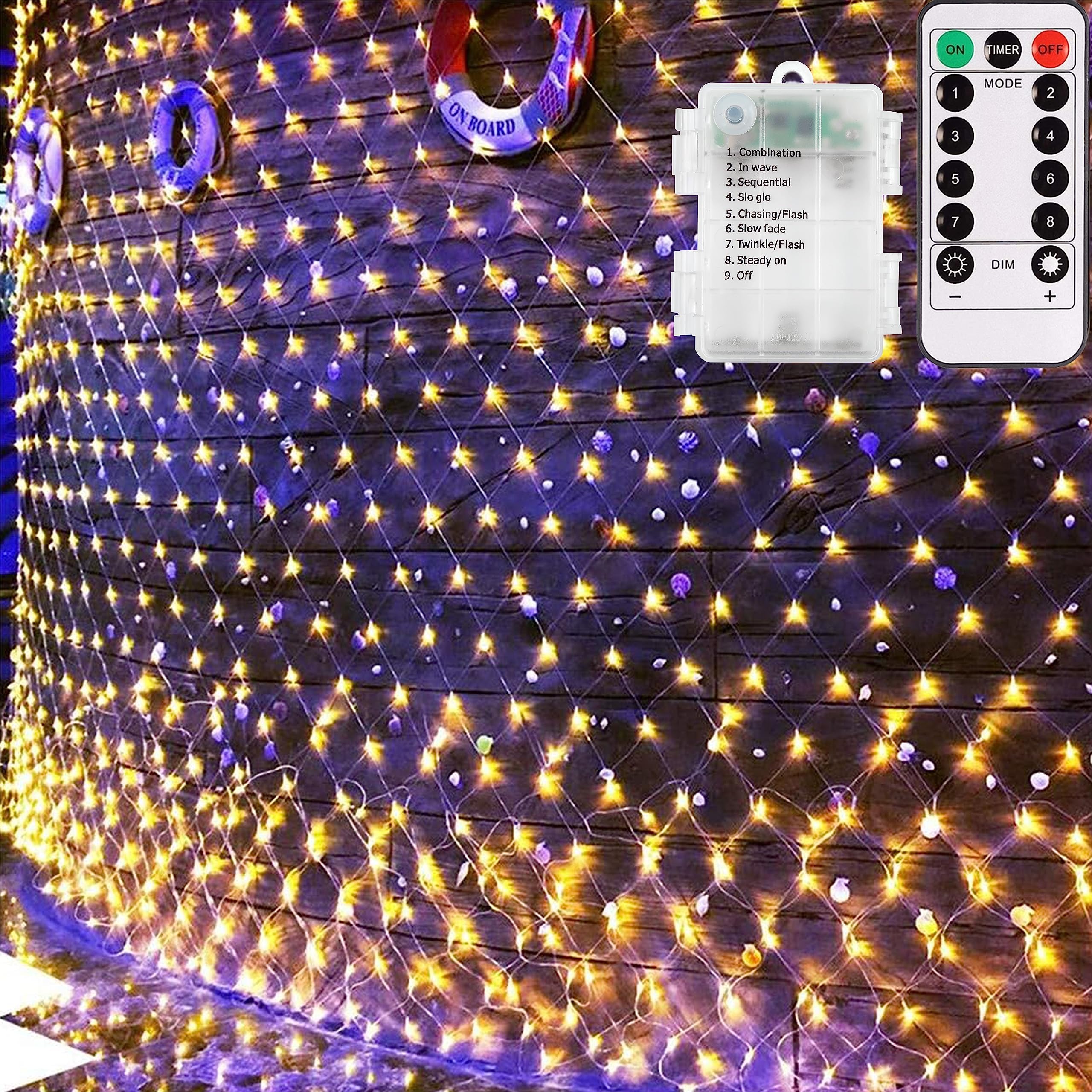 CCILAND 1.5m x 1.5m Garden Net Lights Warm White, 100 LED Battery Net ...