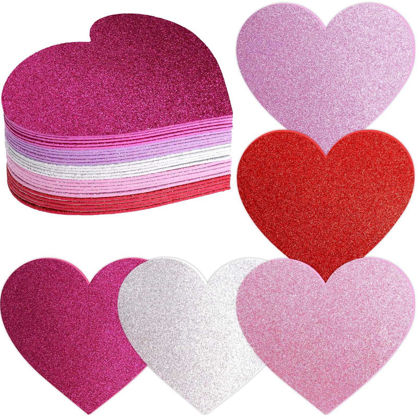 Amazon.com: Valentines Day Heart Foam Stickers Large Glitter Heart ...