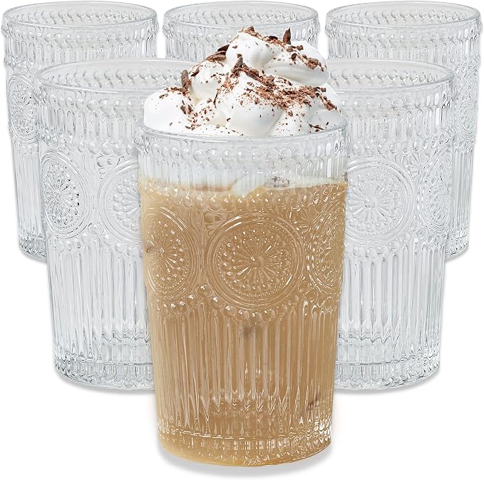 Amazon.com | Kate Aspen Vintage Textured Clear Striped Drinking Glasses ...