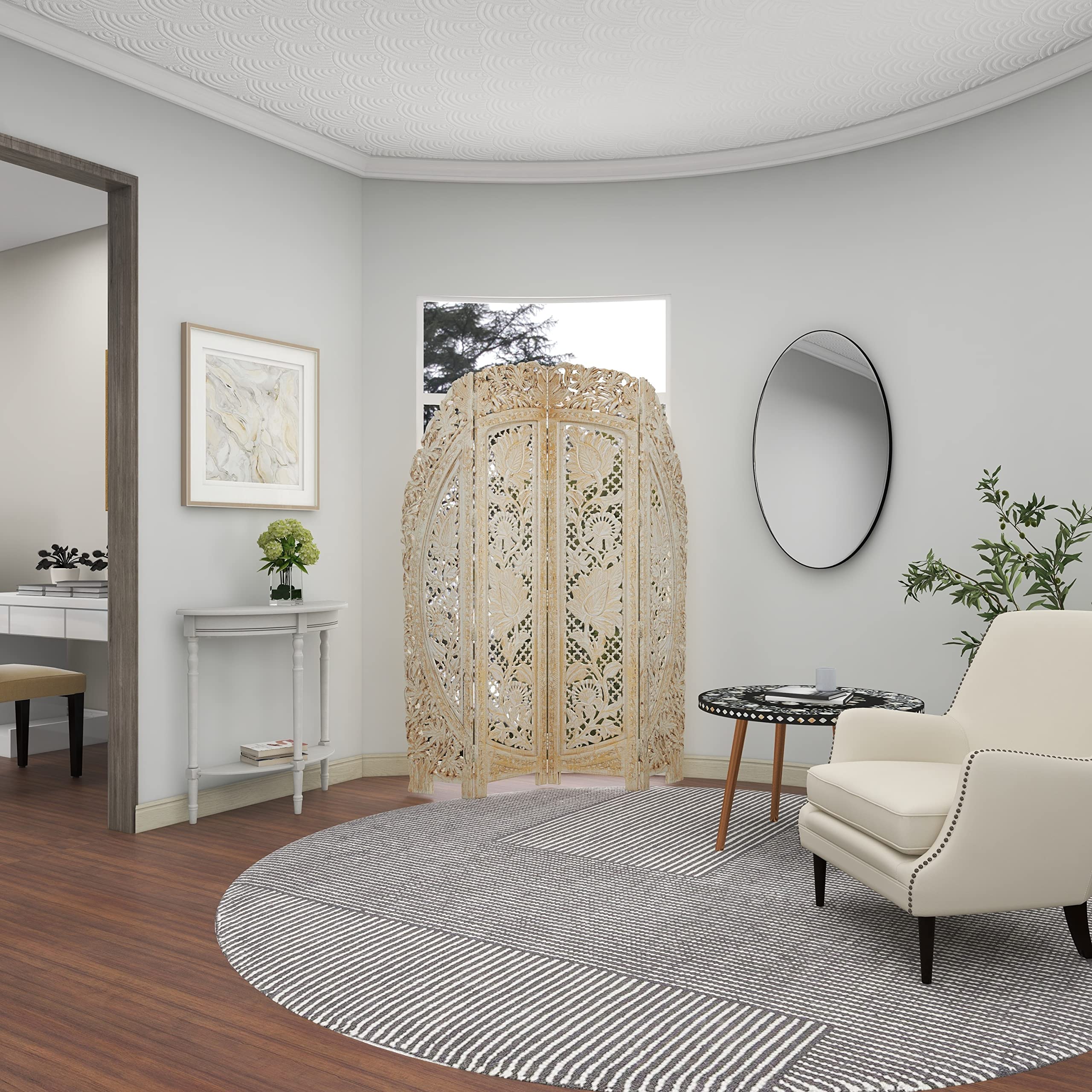 Deco 79 Wood Floral Handmade Hinged Foldable Arched Partition 4 Panel ...