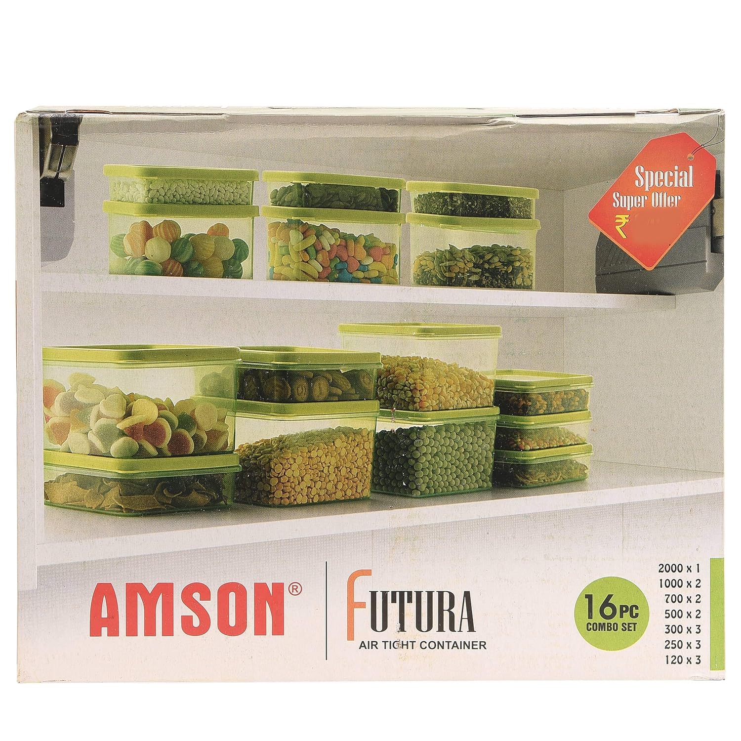 Buy Amson Plastic Container - 16 Pieces, Green Online at Low Prices in ...