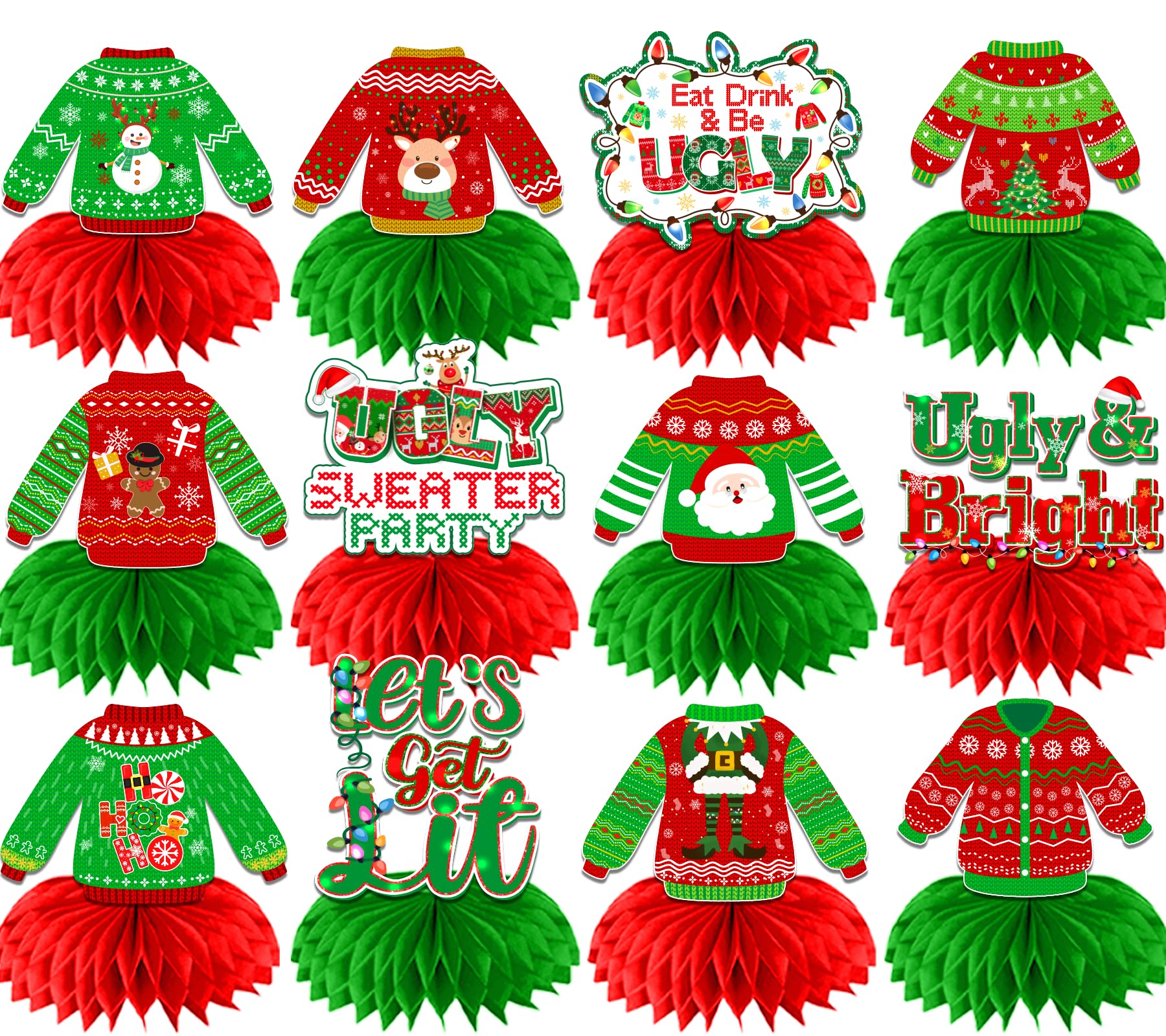 Amazon.com: Ugly Christmas Sweater Party Decorations Honecomb ...