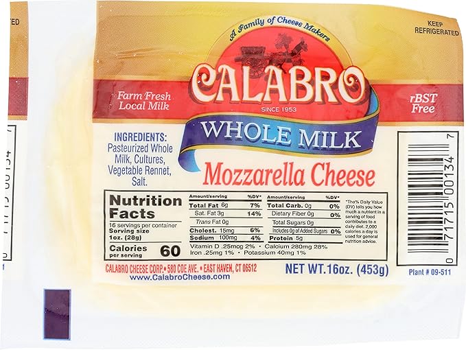 Amazon.com: Calabro Cheese, Mozzarella Whole Milk, 16 Ounce : Grocery ...