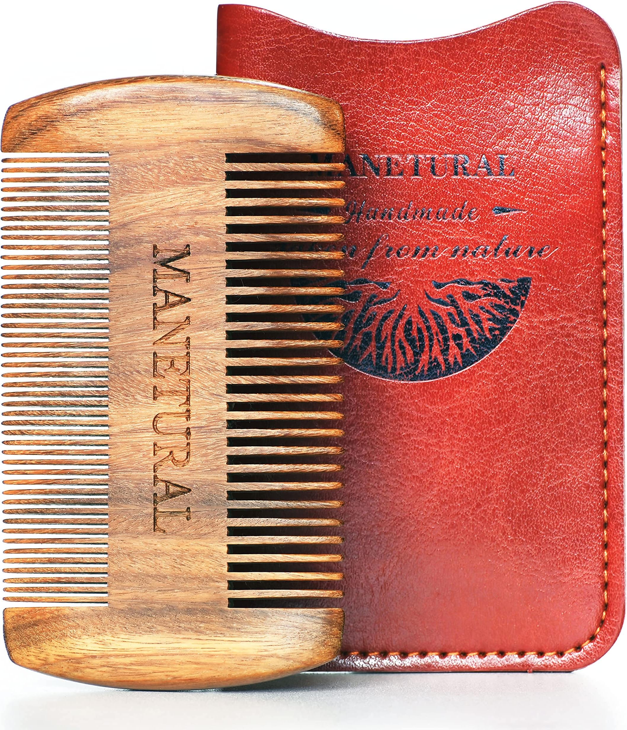 Amazon.com : MANETURAL Premium Sandalwood Dual-Action Comb - Double ...