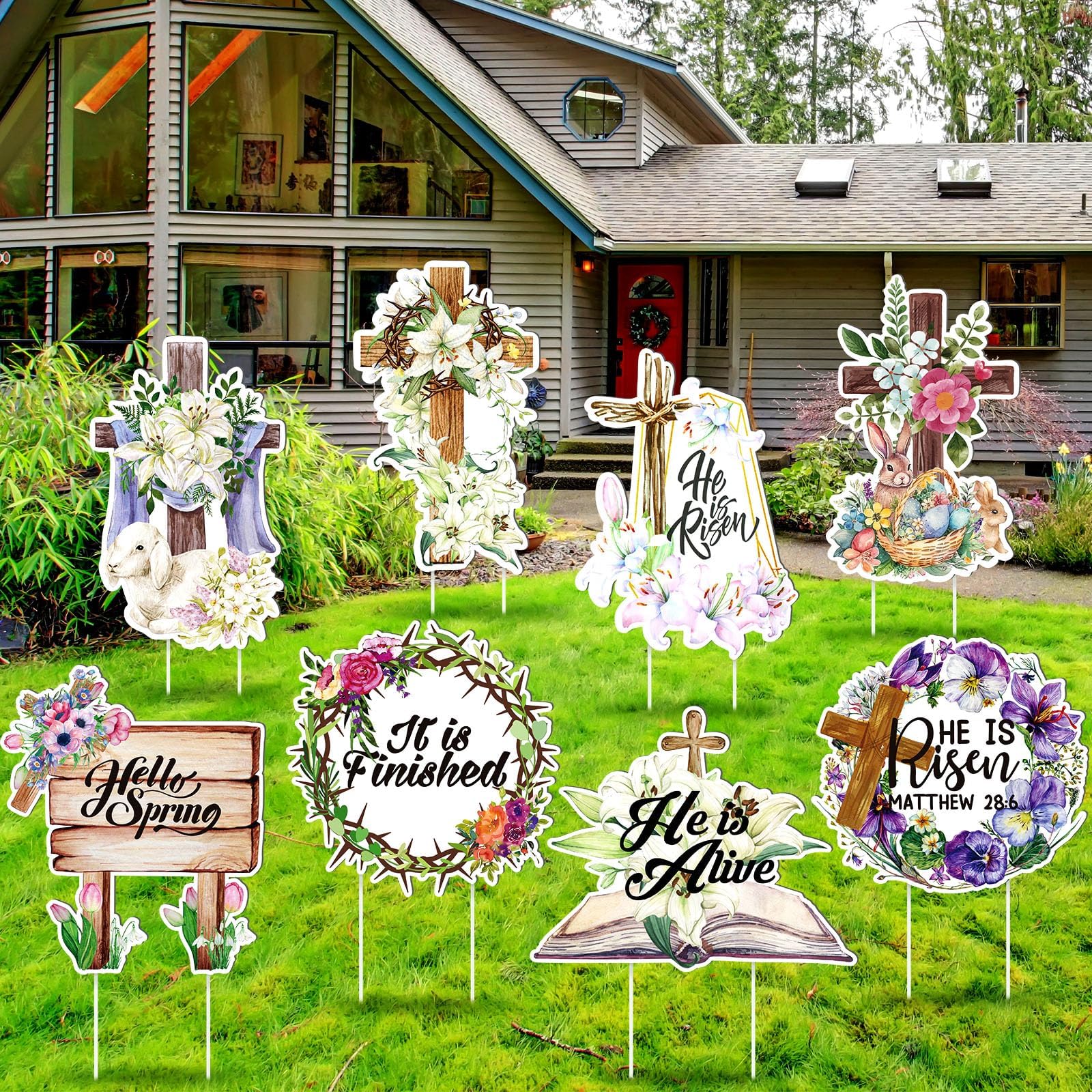 Amazon.com: DoubleFill 8 Pcs Religious Easter Yard Signs Happy Easter ...