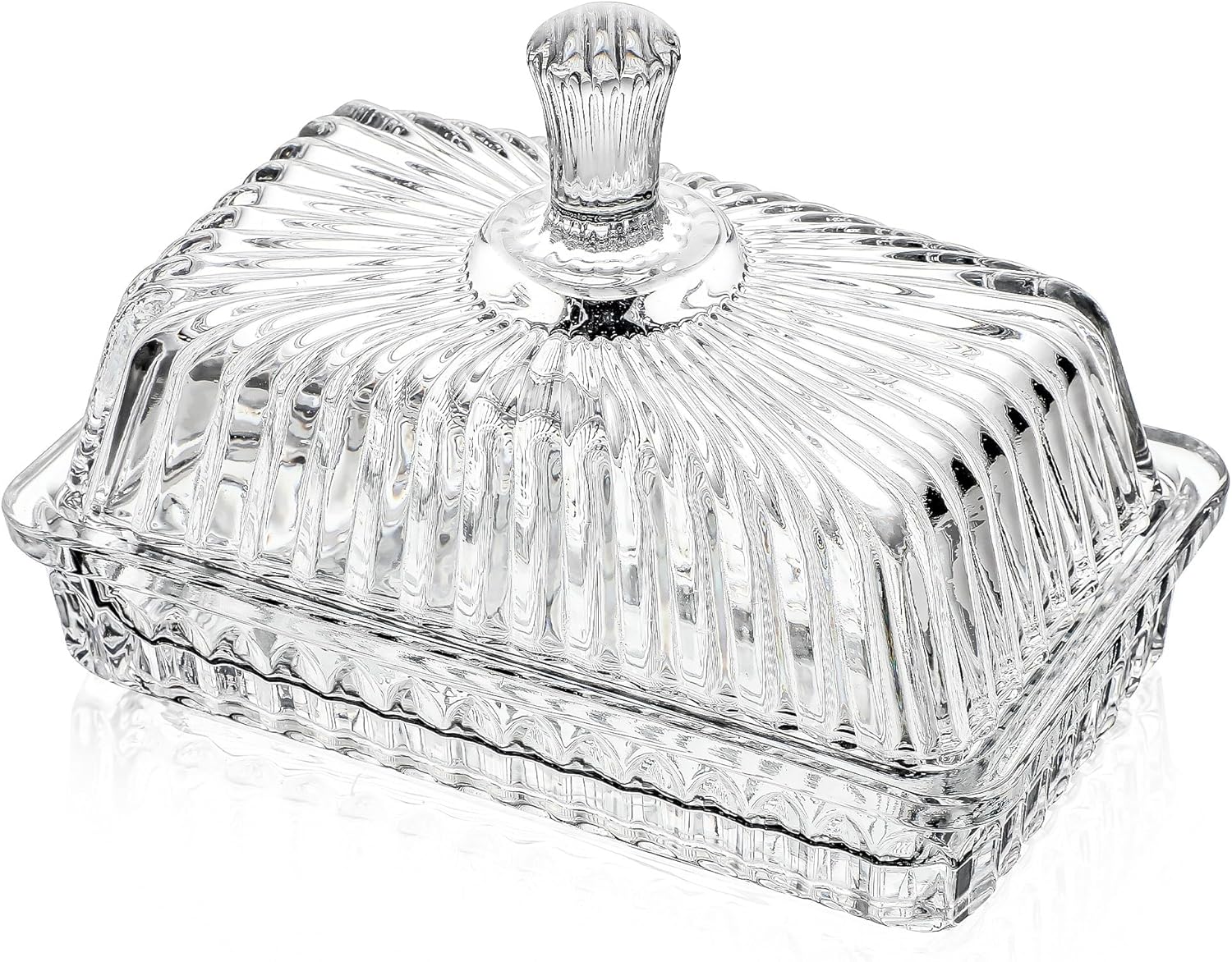 Amazon.com | Clear Crystal Butter Dish with Lid, 6.2" Covered Glass ...