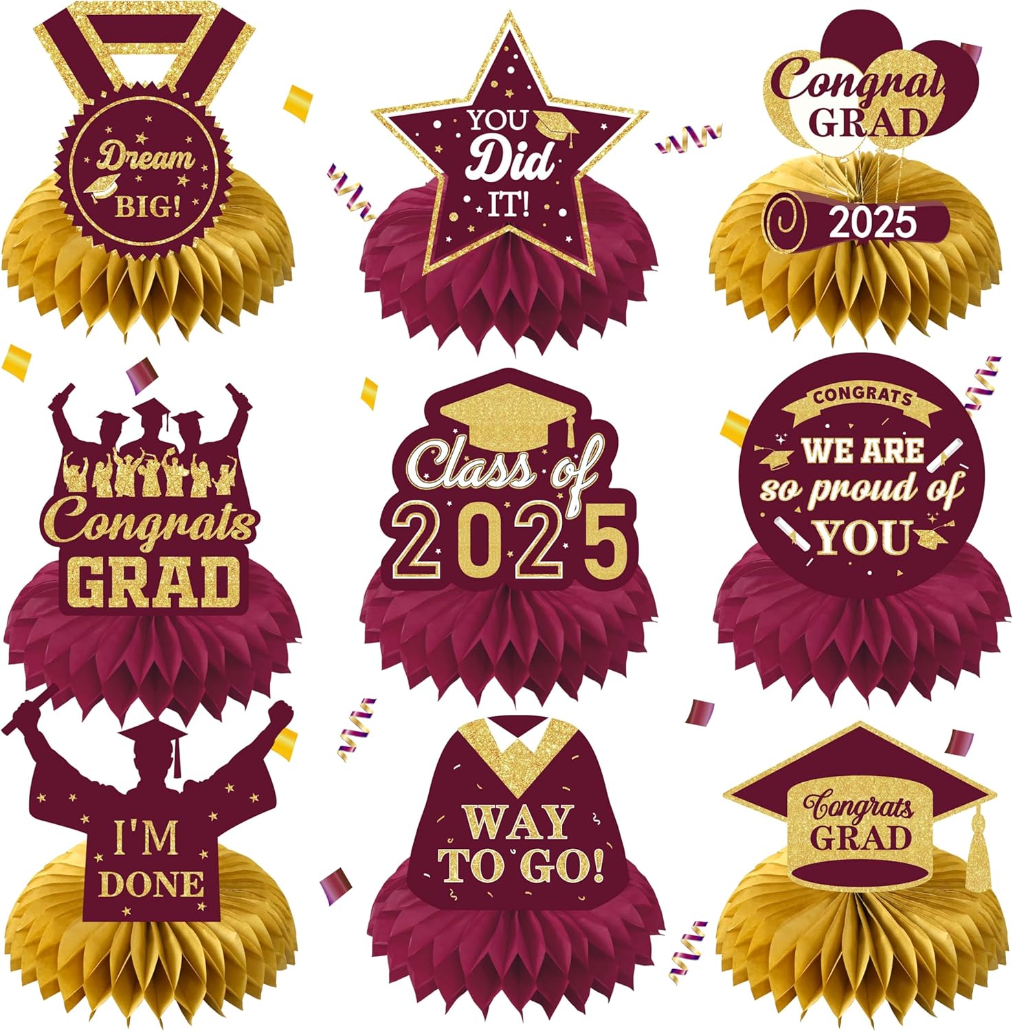 Amazon.com: 9 PCS Graduation Party Decorations Class of 2025 Maroon and ...