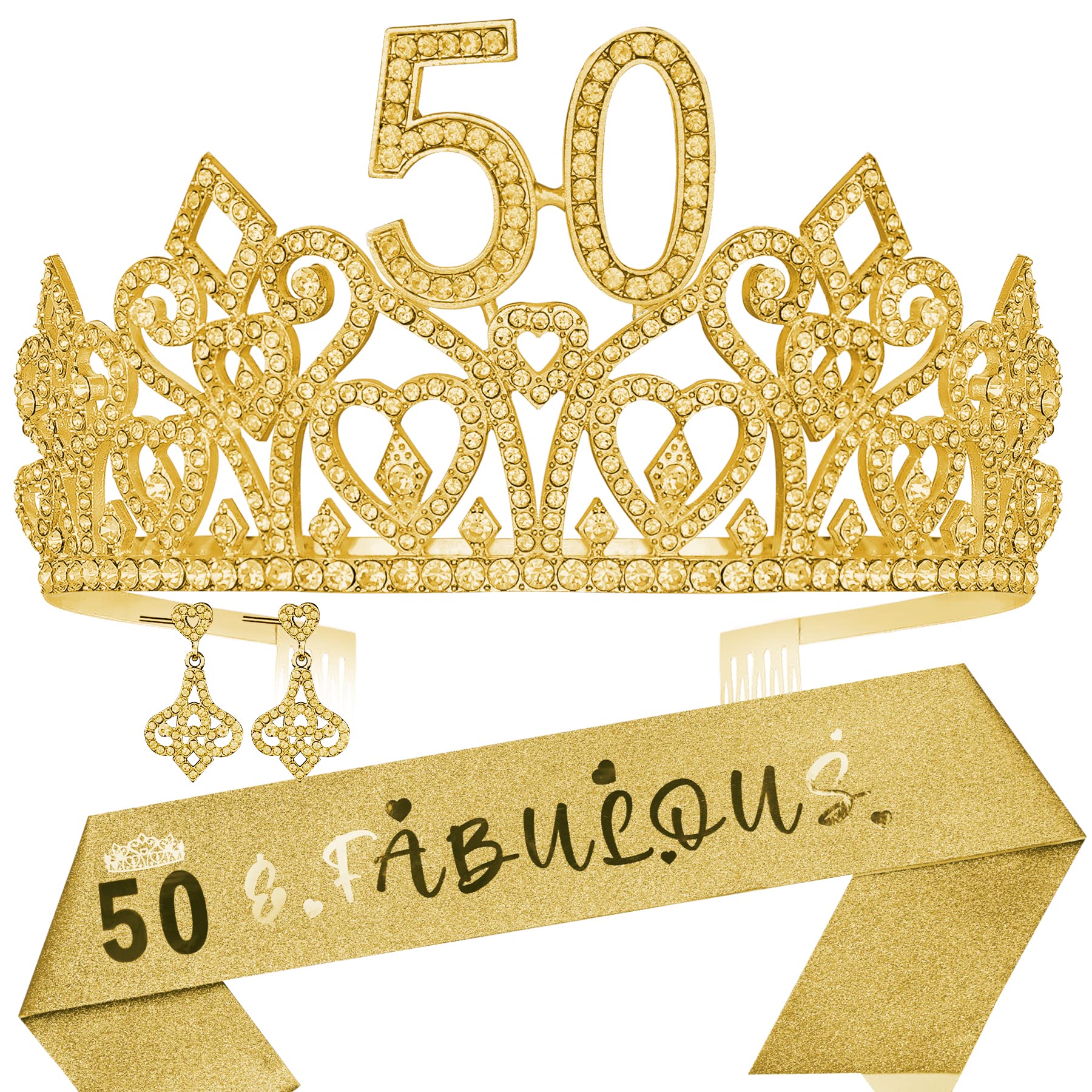 Amazon.com: 50th Birthday Tiara for Women,50th Birthday Sash and Crown ...