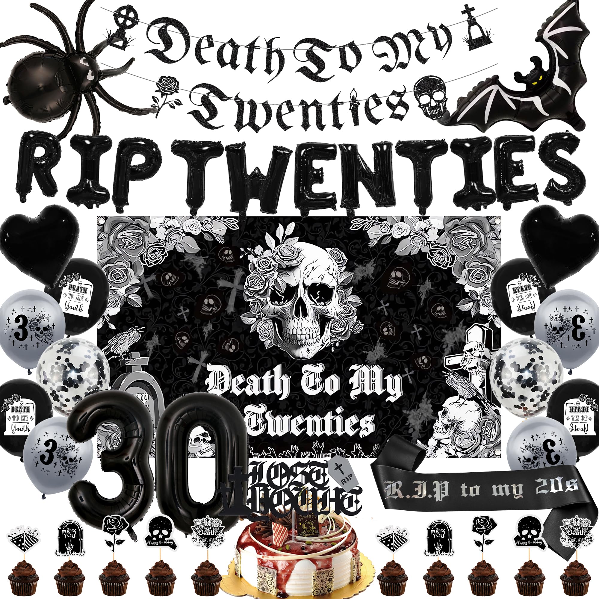 Rip 20s Birthday Decorations Balloons - 43 Pcs Death To My 20s Party ...