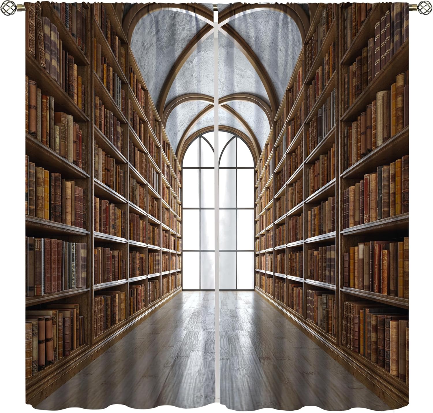 Amazon.com: Library Curtains, Vintage Library Gothic Bookshelves ...