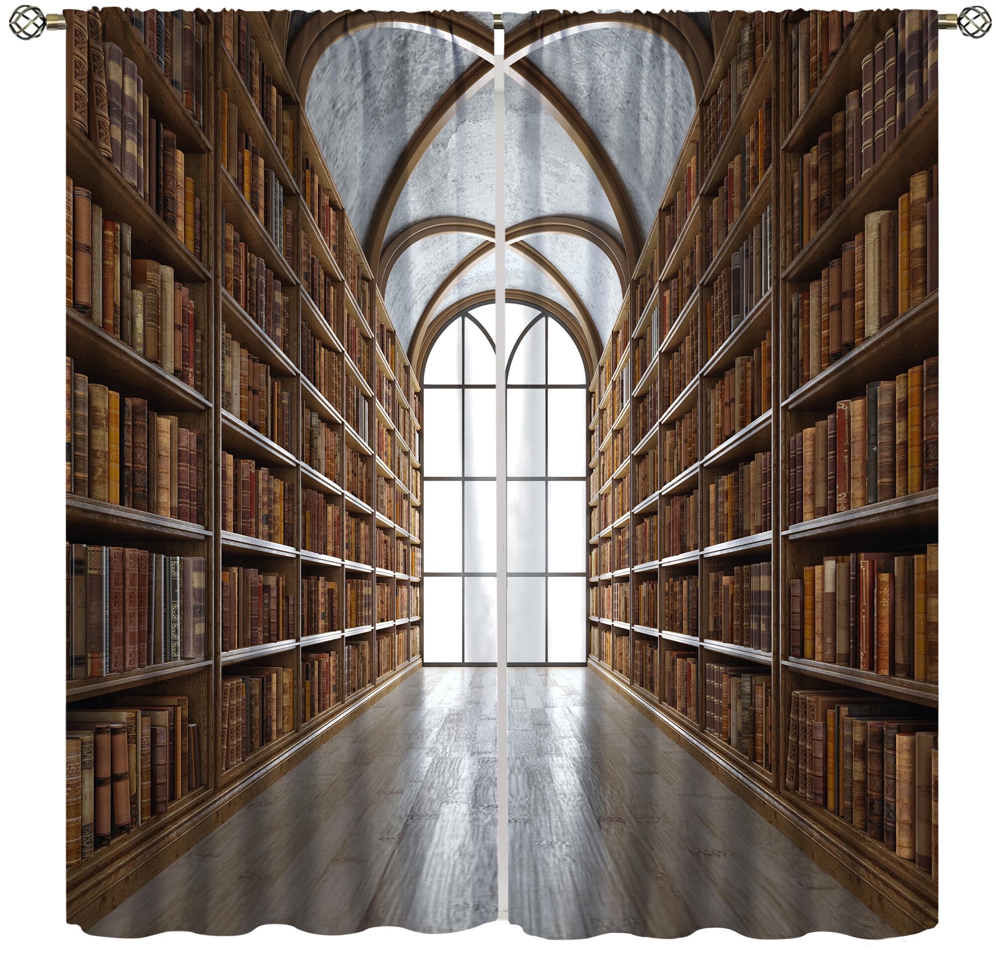 Amazon.com: Library Curtains, Vintage Library Gothic Bookshelves ...