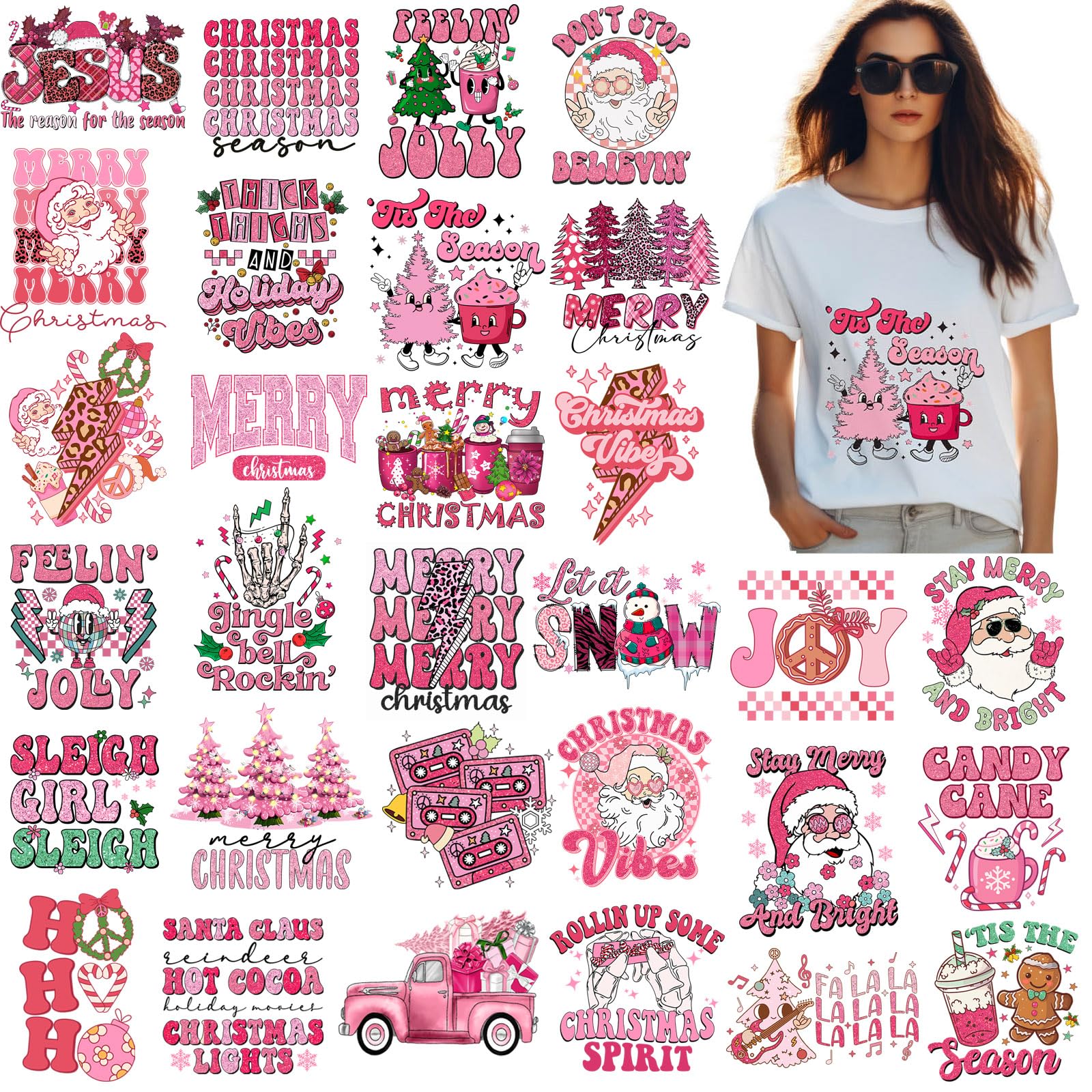 Amazon.com: Estune 30 Pcs Christmas Iron on Transfers Retro Santa Iron ...