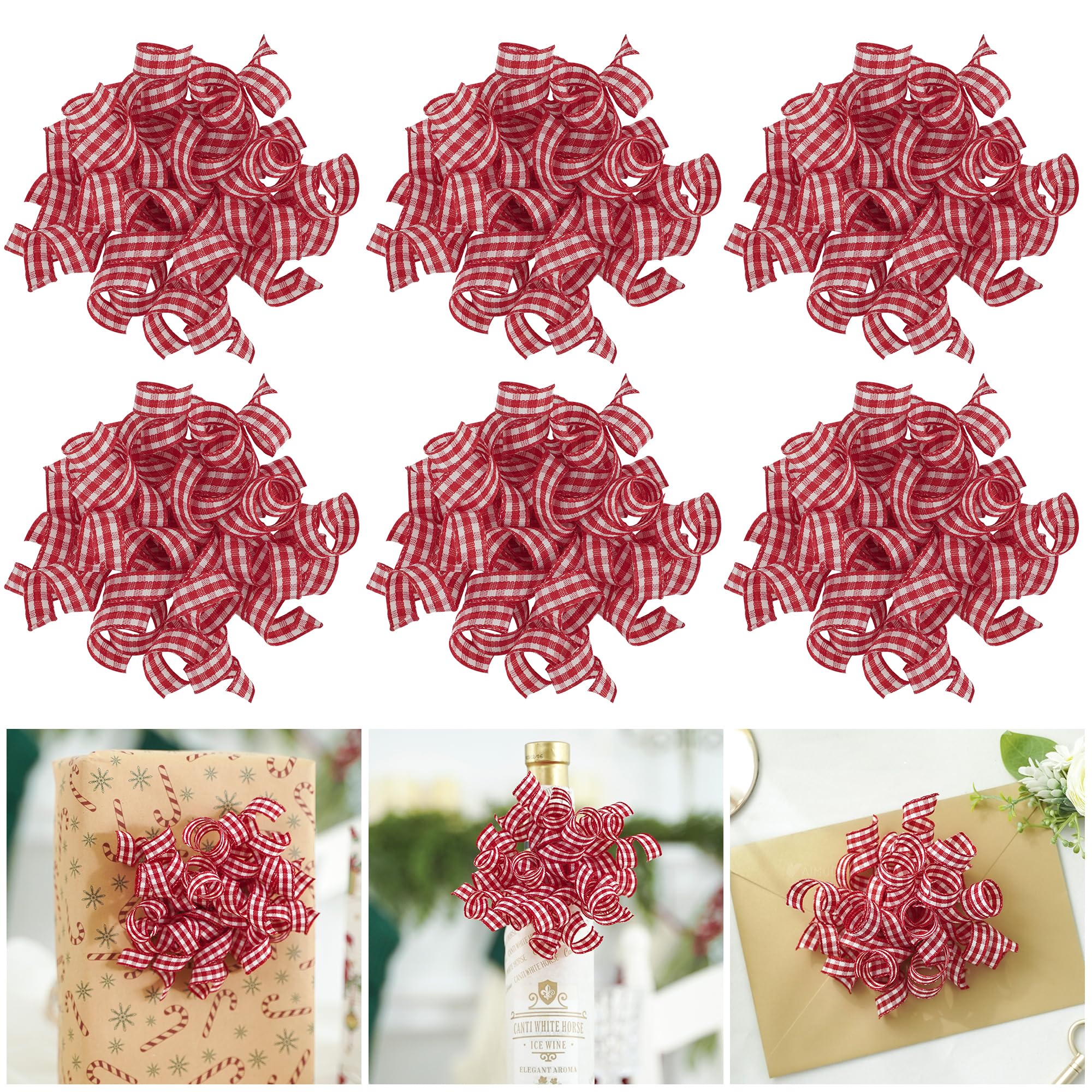 Amazon.com: AIMUDI Red Gingham Curly Bows for Gift Wrapping 5 ...