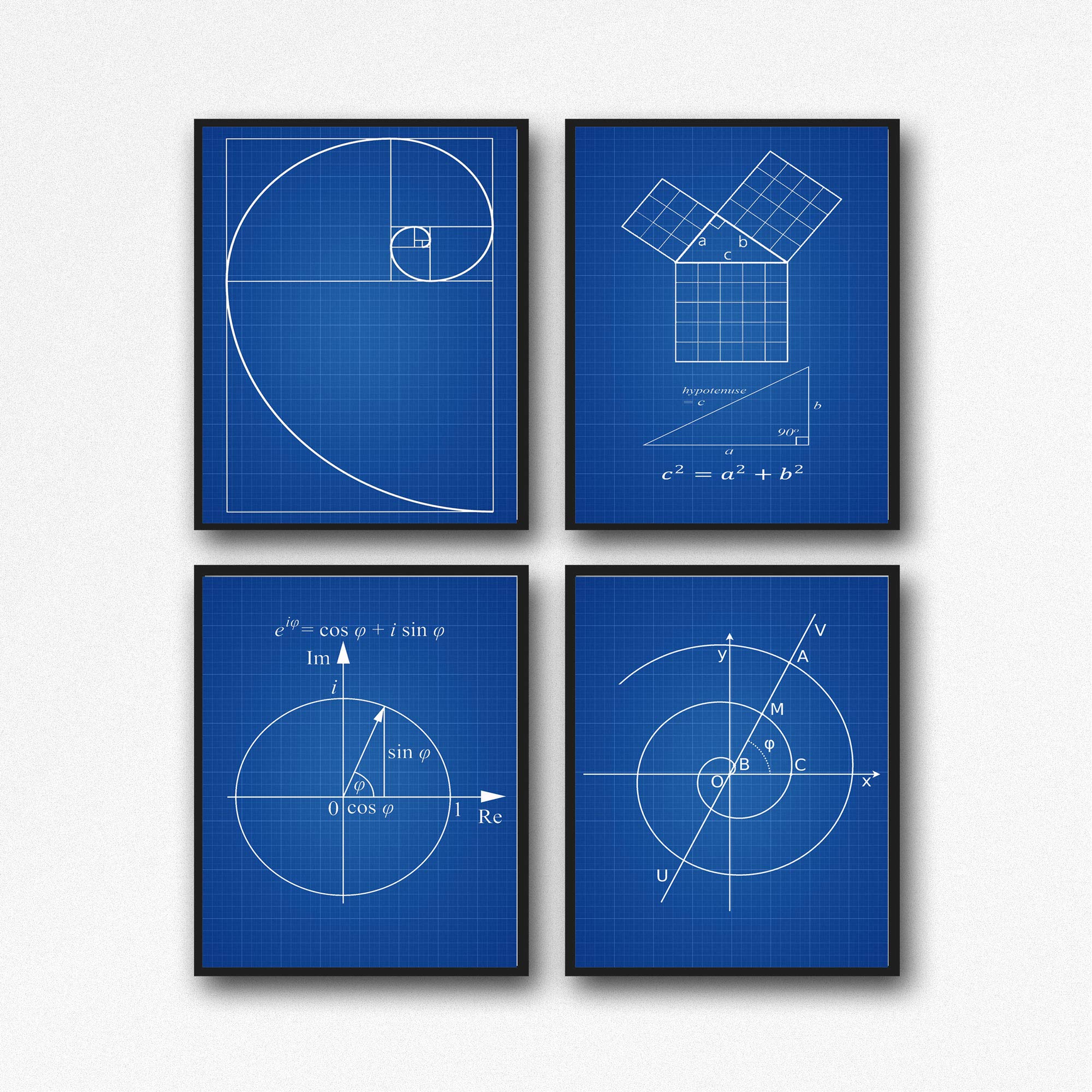 Math Poster Set Of Math Posters Fibonacci Golden Spiral Pythagorass ...