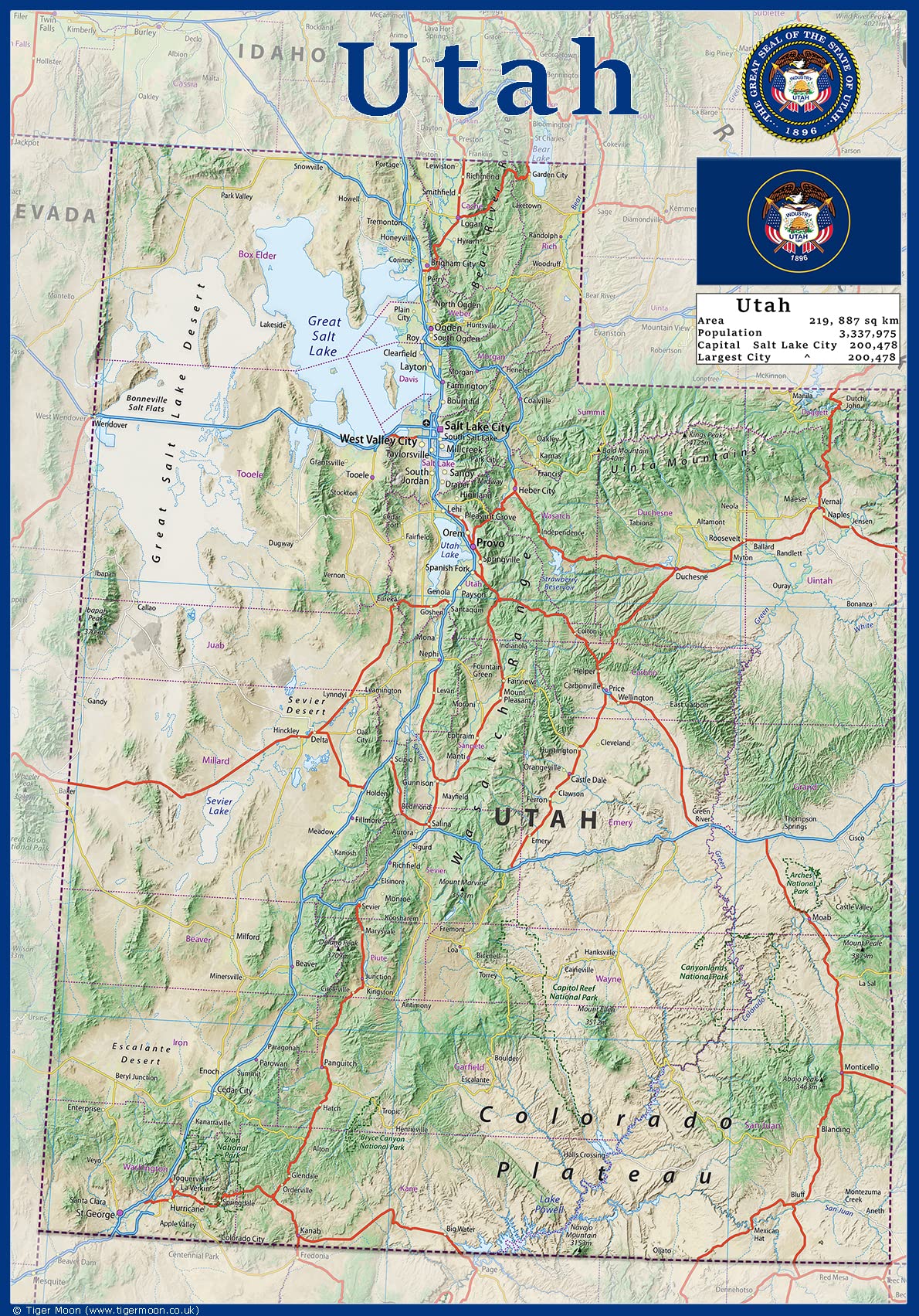 Amazon.com : Utah State Physical Poster Map - 16.5 x 18.8 Inches ...