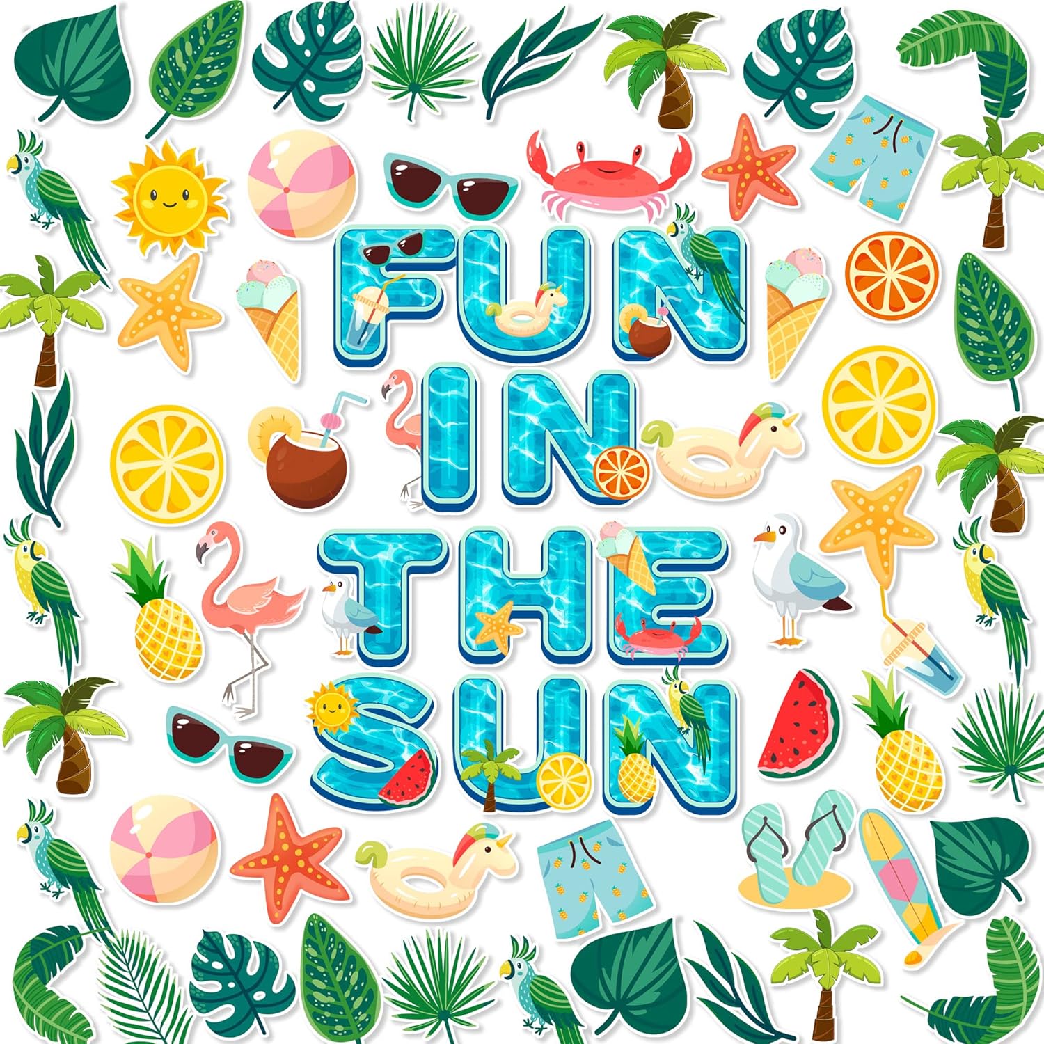 Amazon.com: 101Pcs Fun in The Sun Bulletin Board Decorations Summer ...