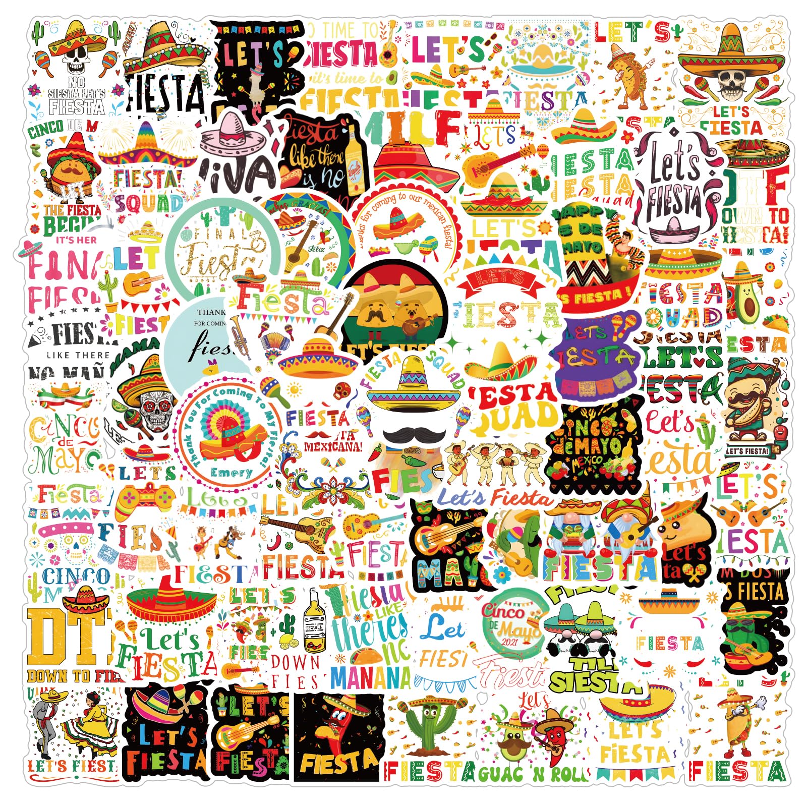 Amazon.com: 125 pcs Mexican Fiesta Stickers Mexican Culture Vinyl ...