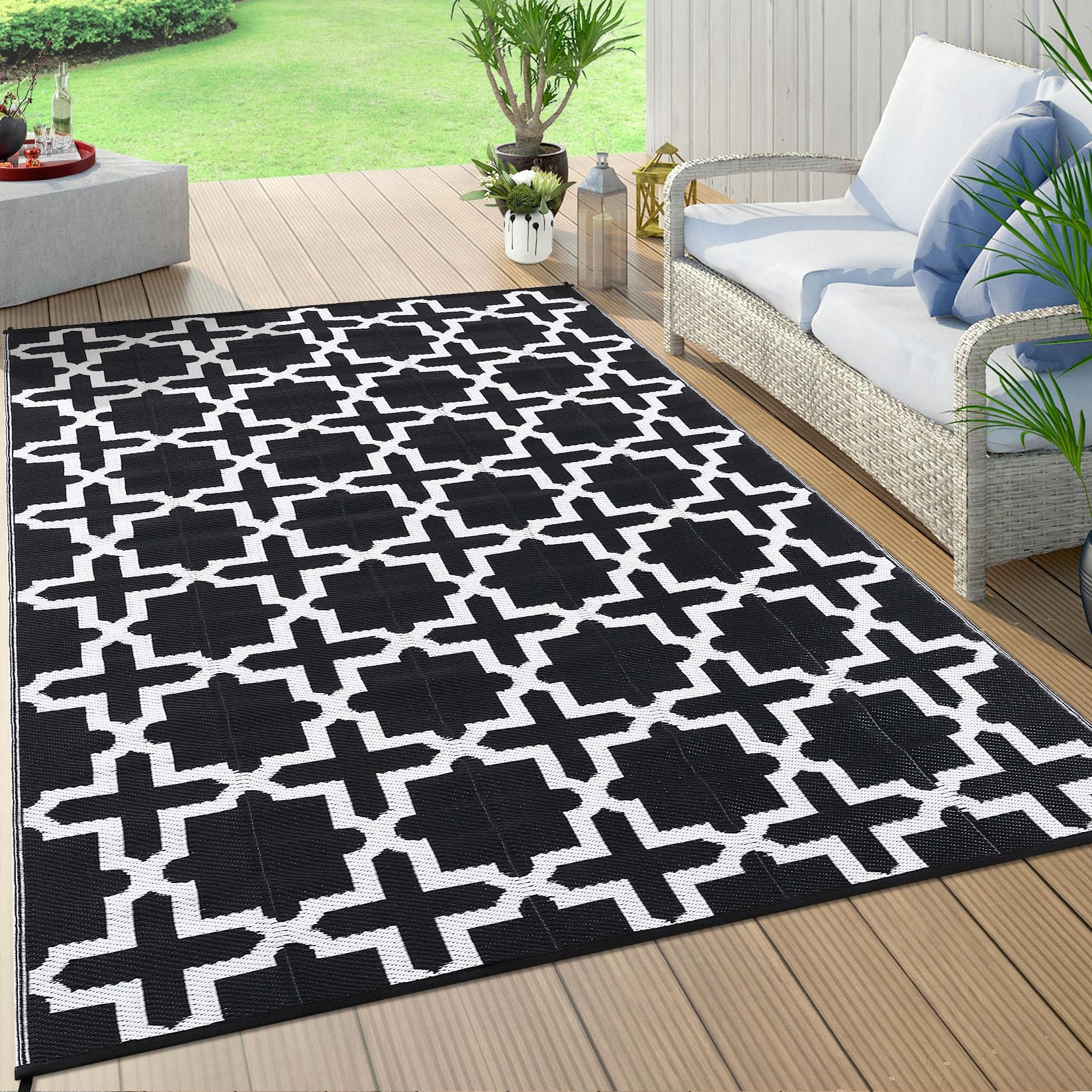 Amazon.com: CAROMIO Outdoor Rug 5x8 Plastic Straw Rug Modern Geometric ...