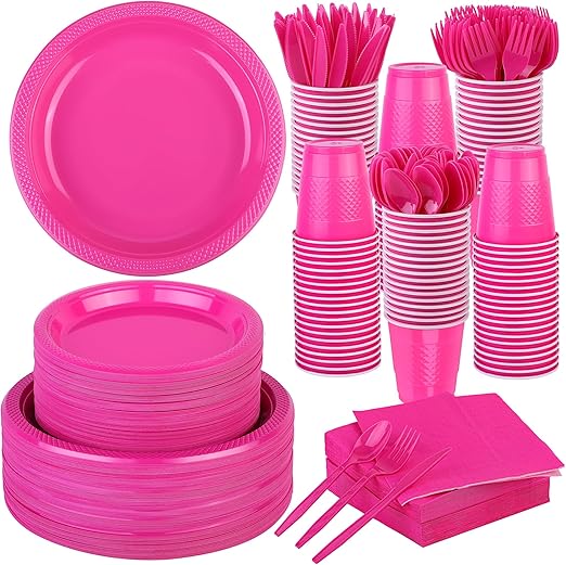 Amazon.com: ADXCO 700 Pieces Hot Pink Party Supplies Disposable ...