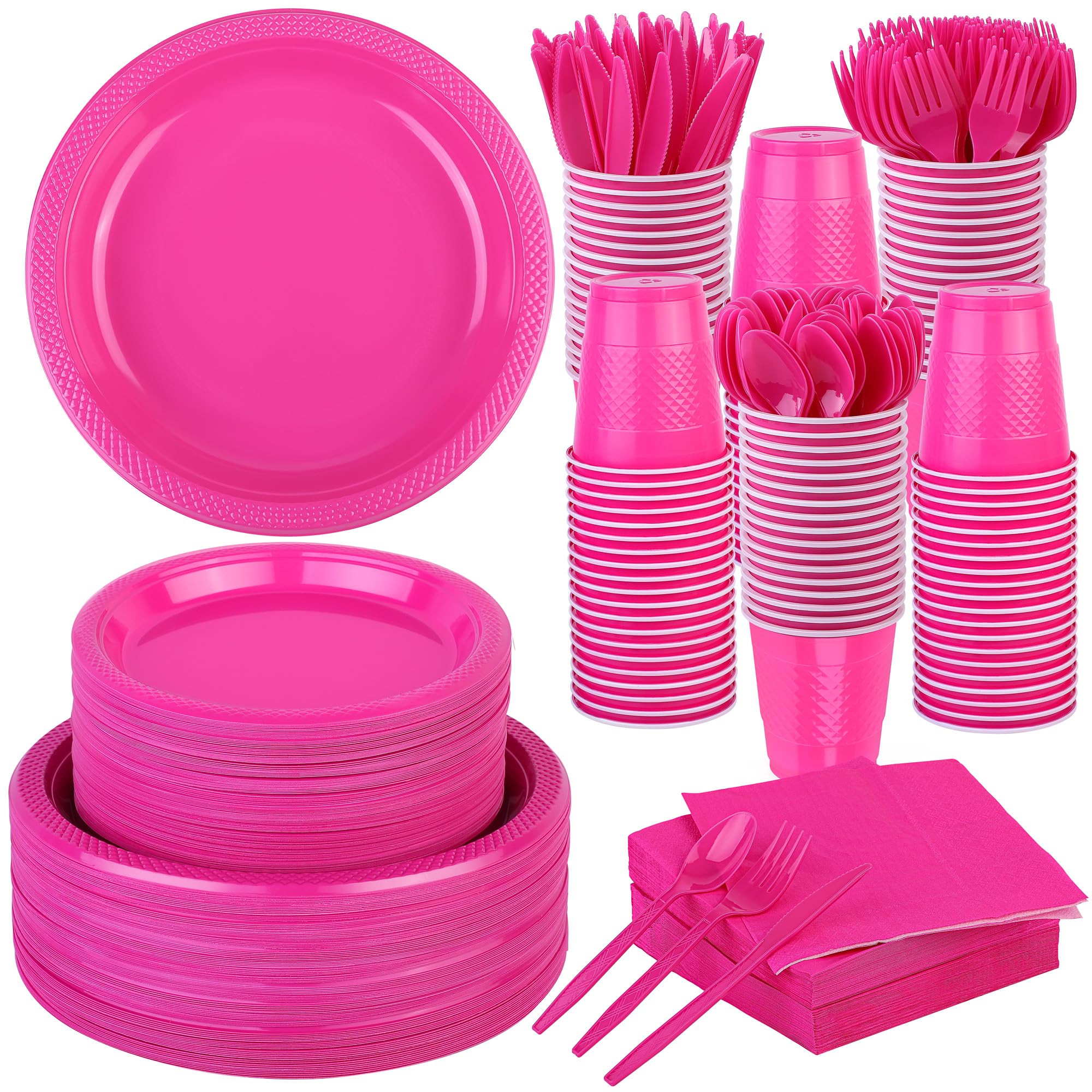 Amazon.com: ADXCO 700 Pieces Hot Pink Party Supplies Disposable ...