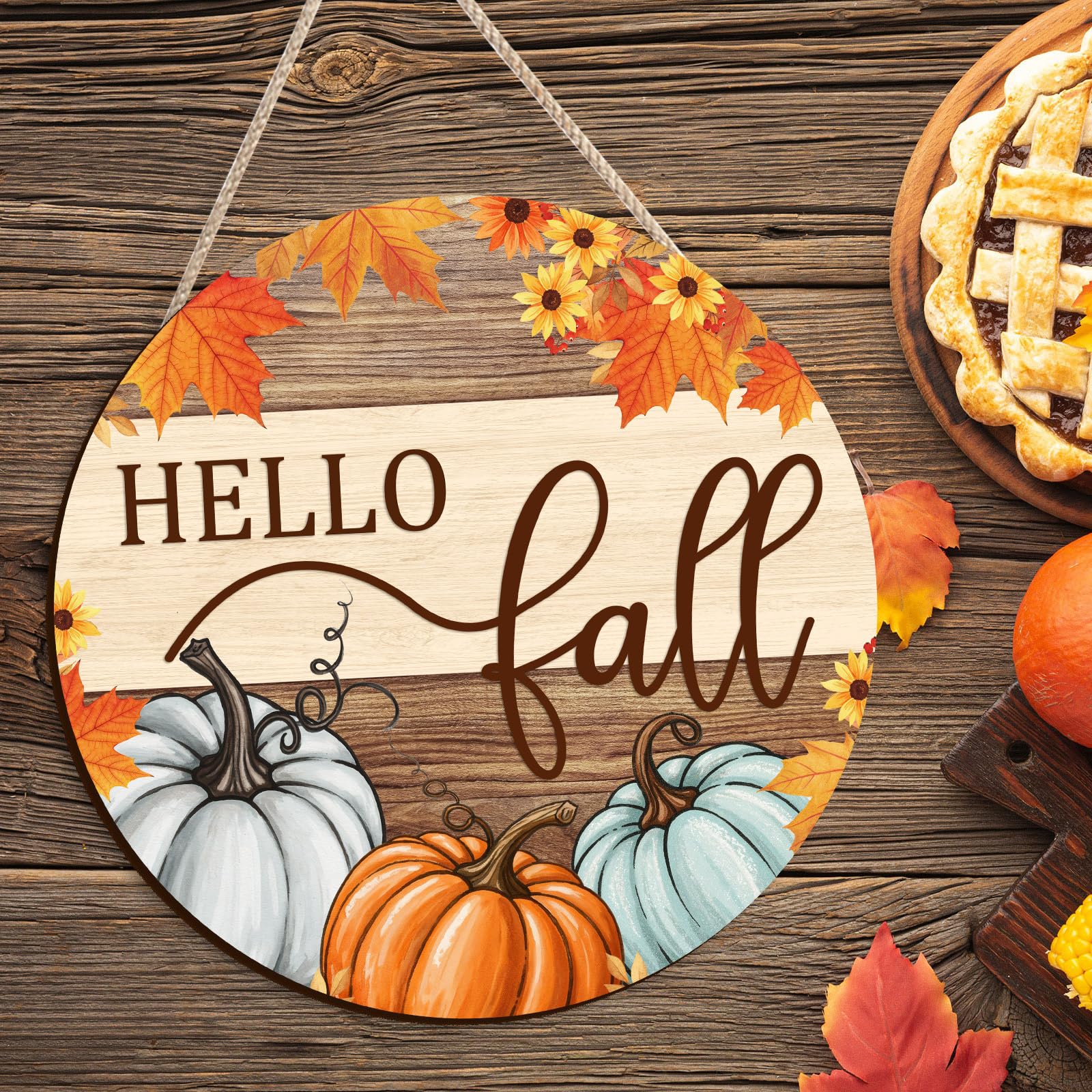 Snapklik.com : Pigort Hello Fall Teal Pumpkin Patch Front Door Sign