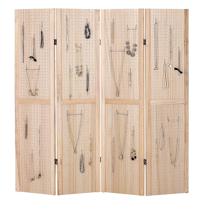Buy Wnutrees 4 Panel Pegboard Display, 5 Ft Wood Folding Privacy ...